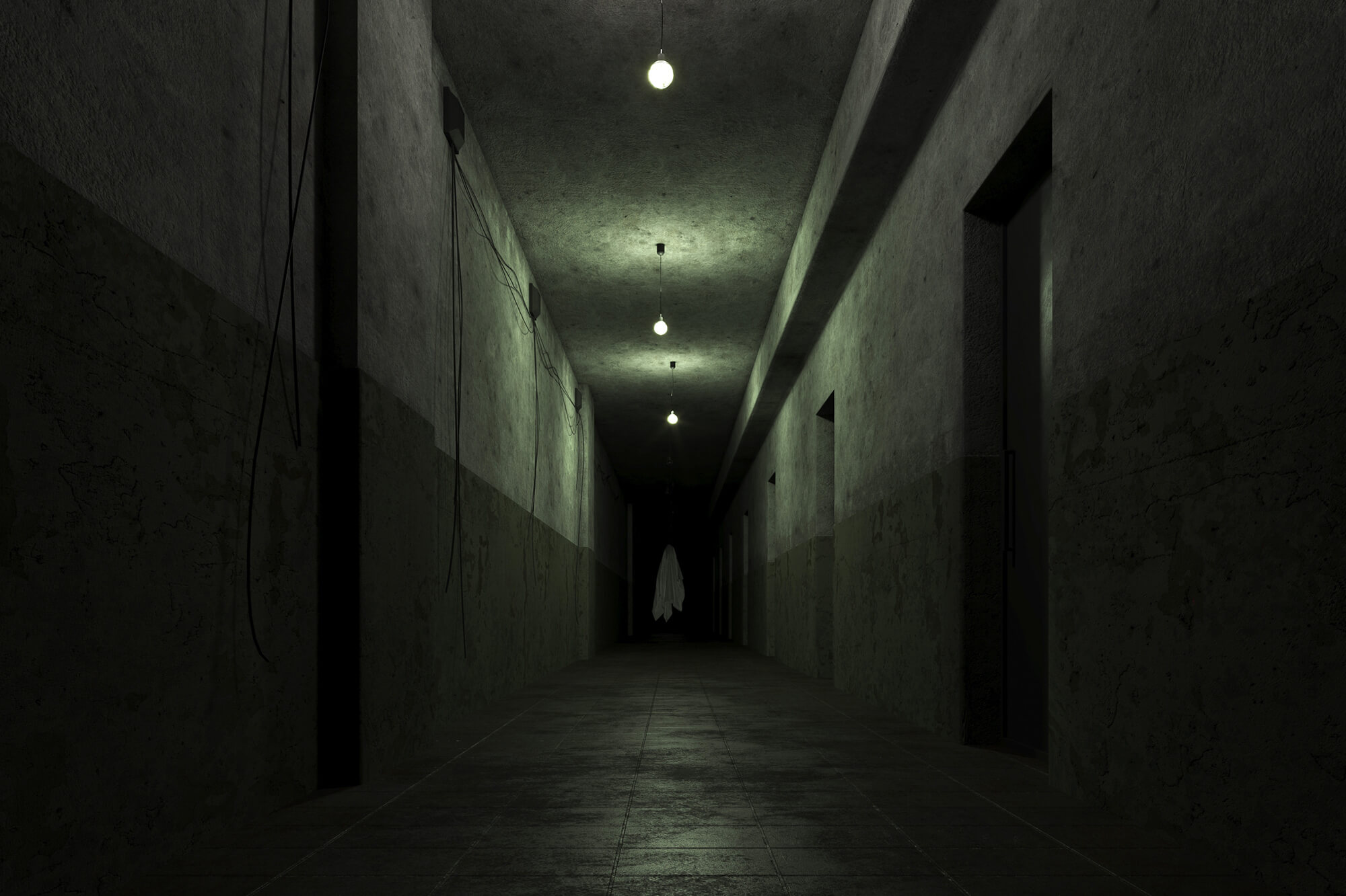 old dark scary corridor 04 with ghost 3D Render