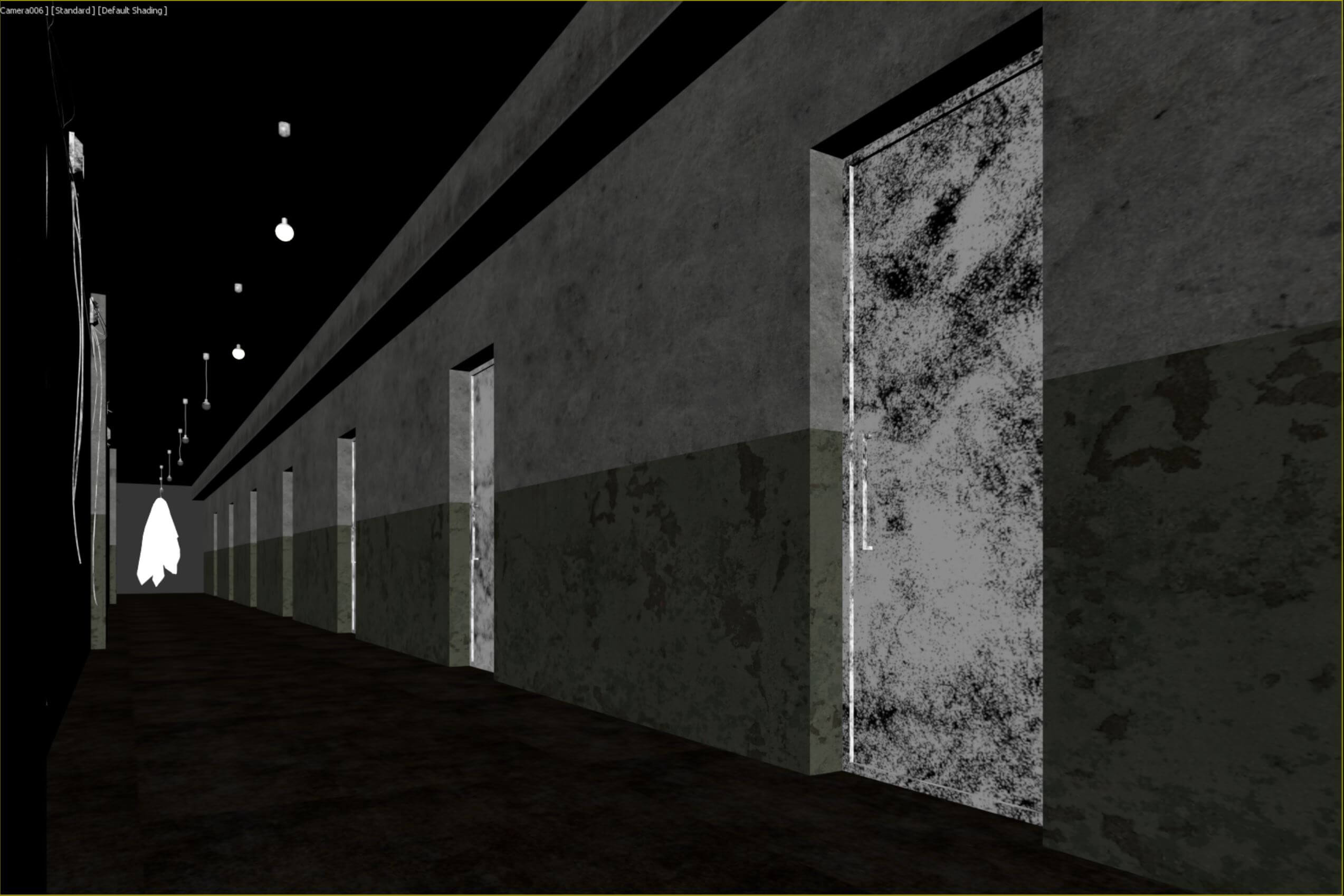 old dark scary corridor 04 with ghost 3D Render