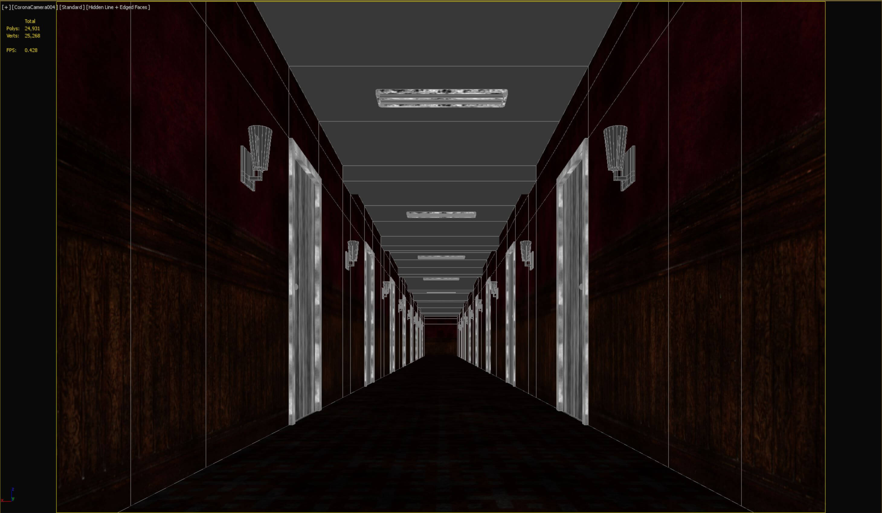 Old dark scary red corridor 03 3D Render by infinity vision