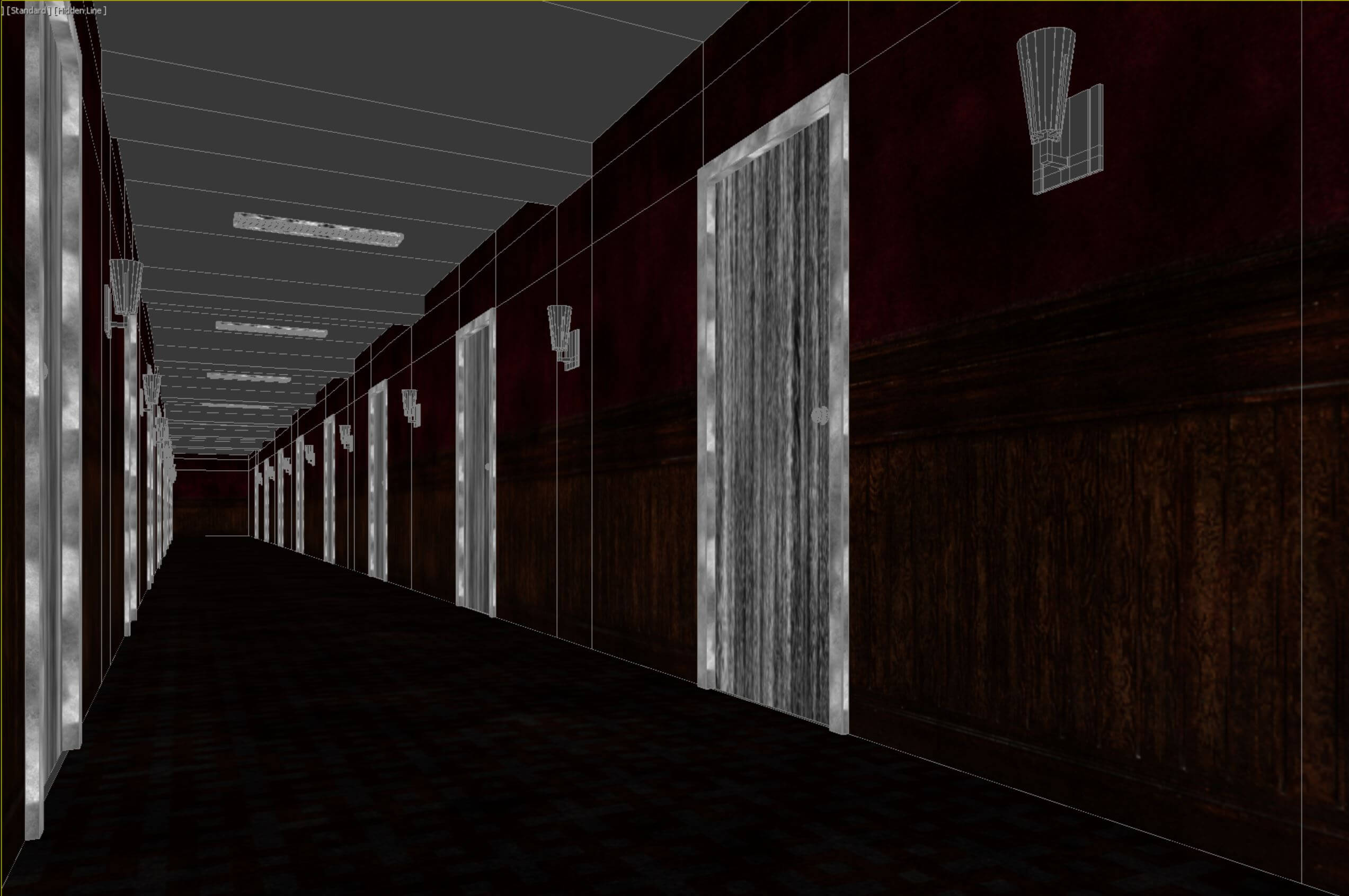 Old dark scary red corridor 03 3D Render by infinity vision