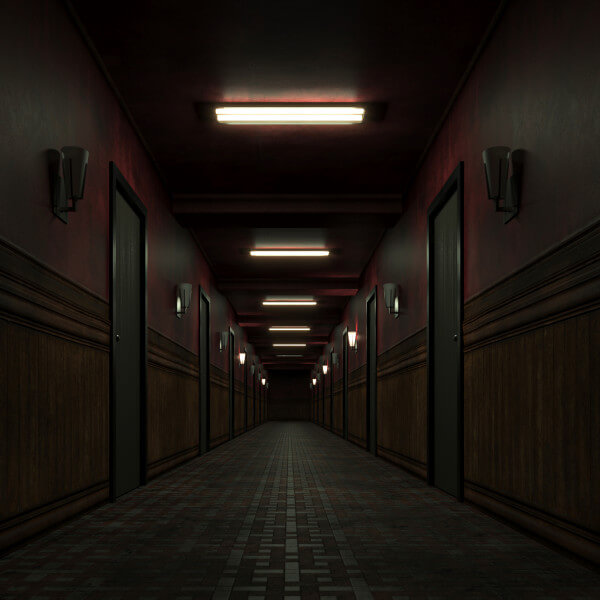 old dark scary corridor 04 with ghost 3D Render