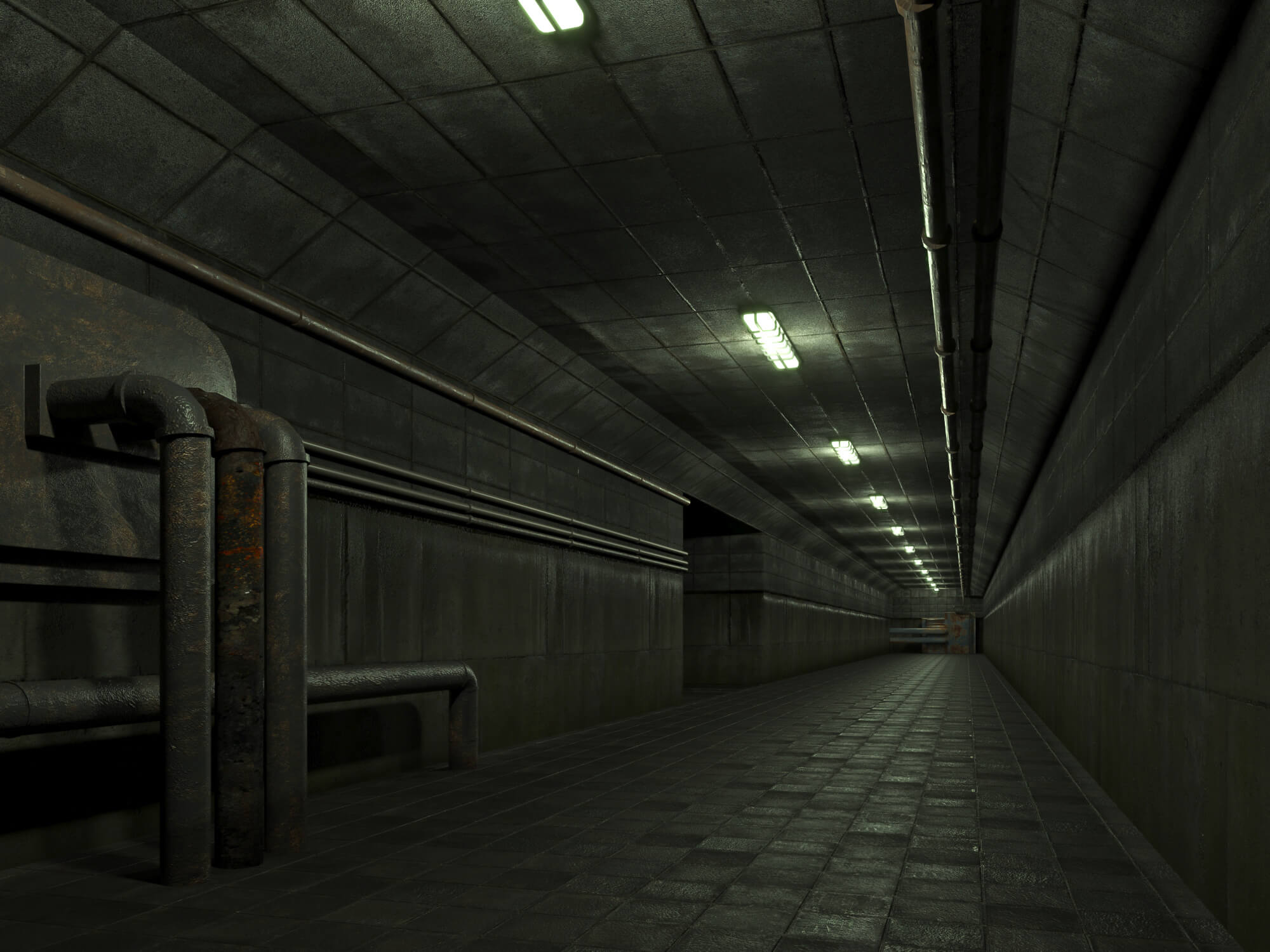 Low Poly Old Dark Underground Corridor 01 - 3D Model by infinity vision