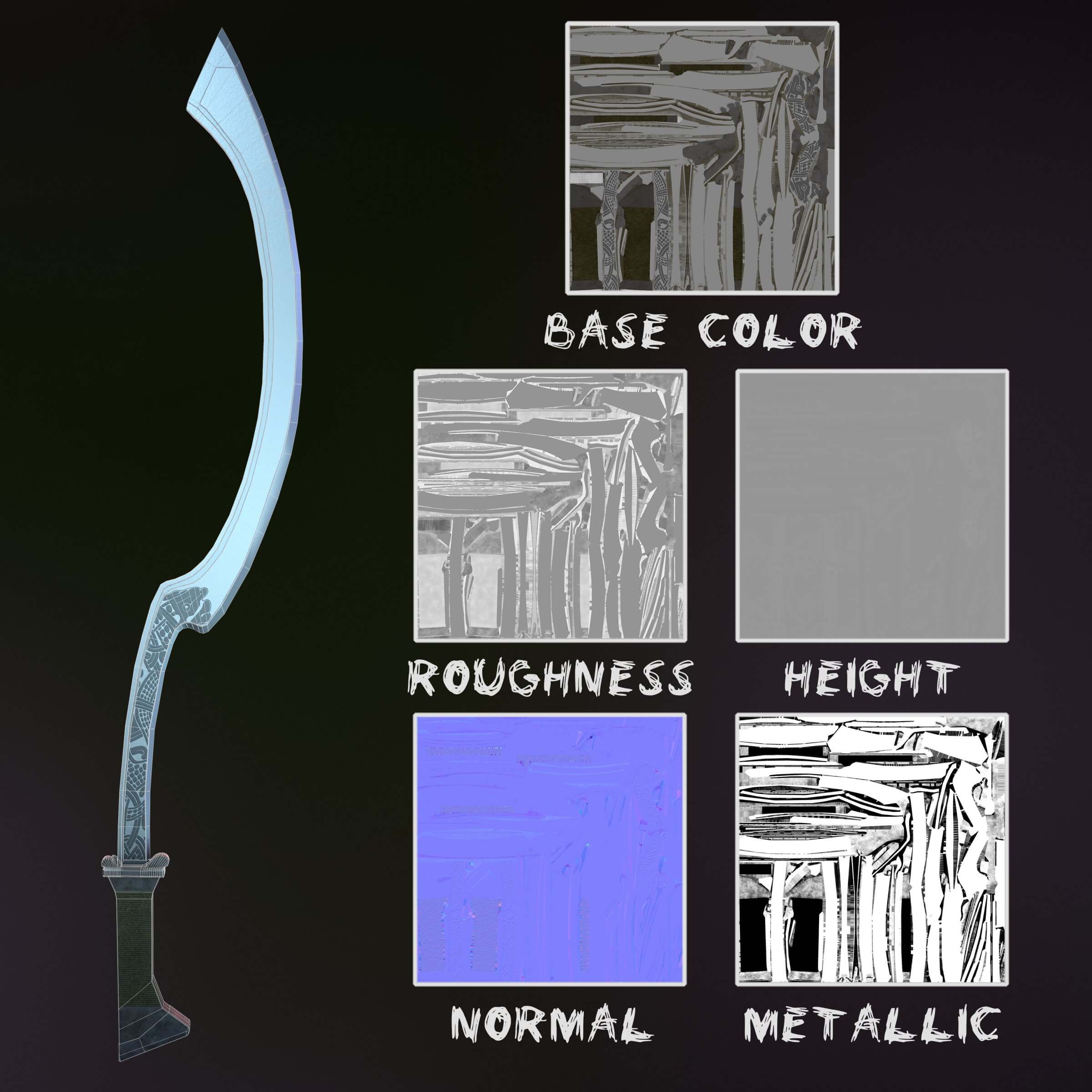 Long Sickle Battle Sword - 3D Model by iQuon