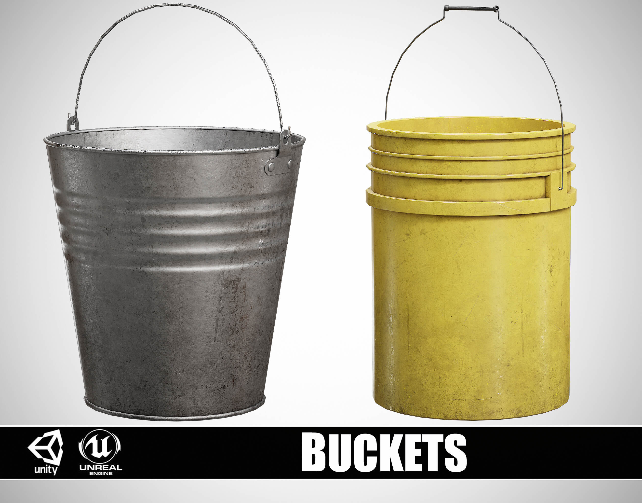 Metal and Plastic Buckets - 3D Model by iQuon