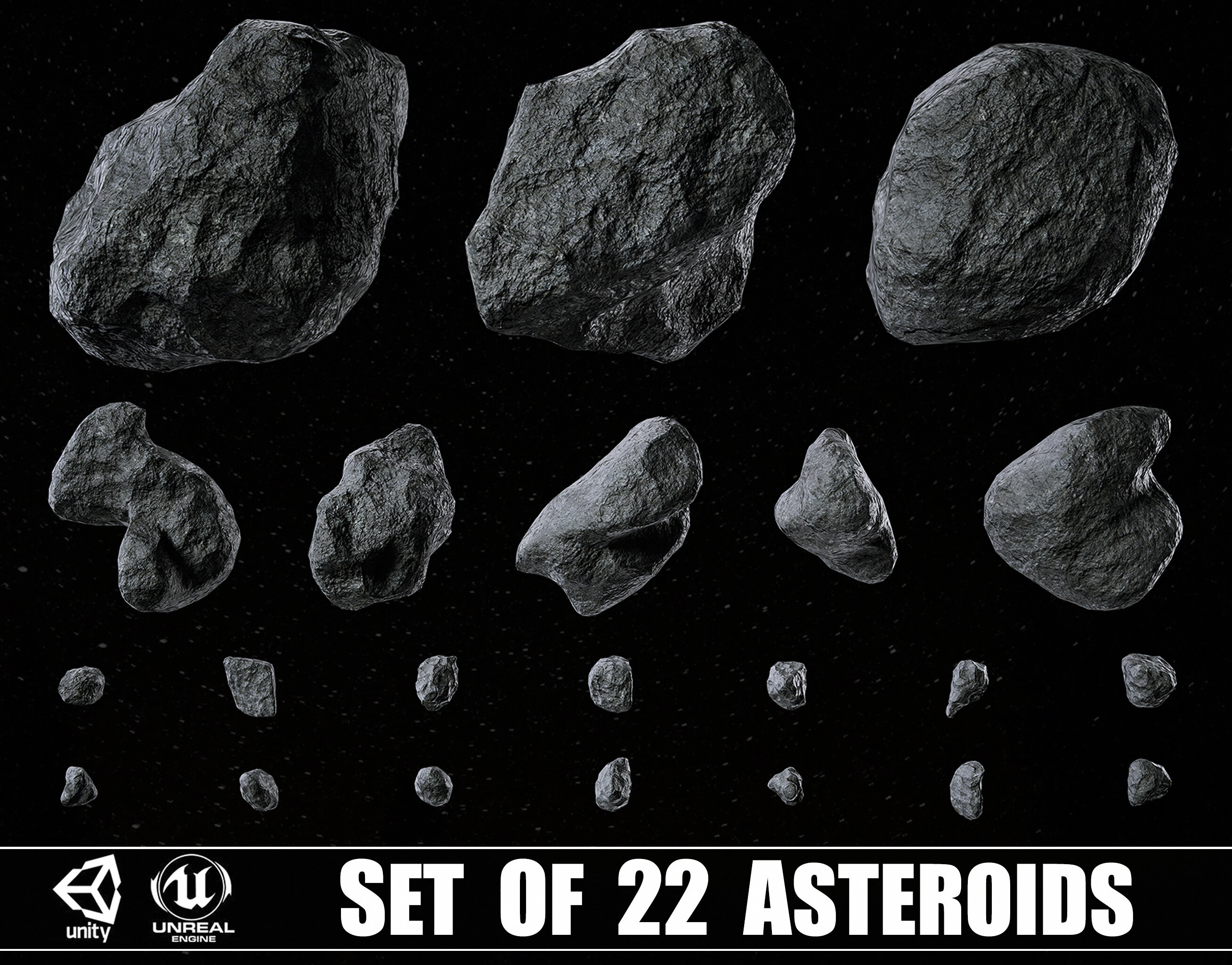 Set of 22 Asteroids - 3D Model by iQuon