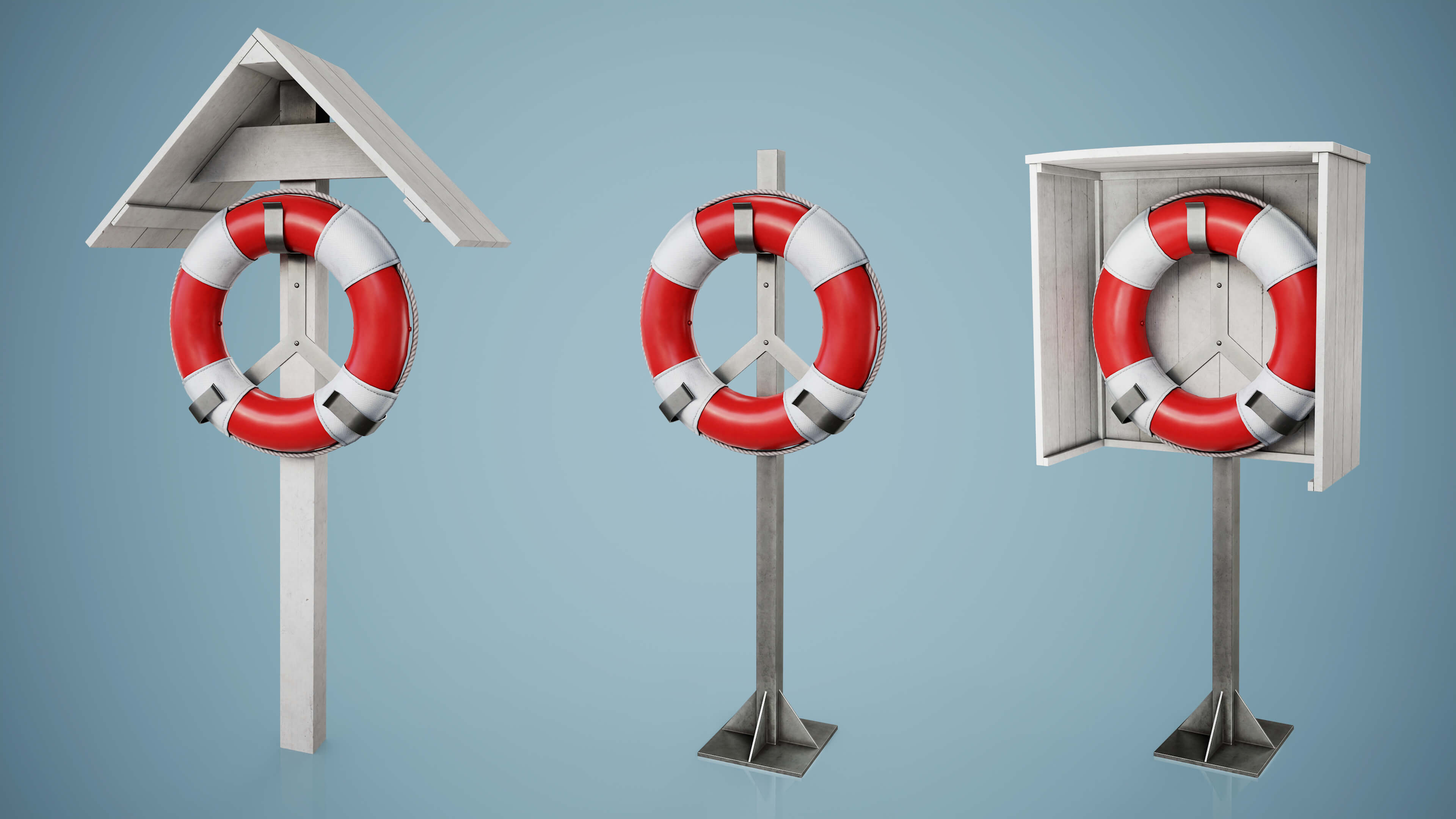 Set of 3 Lifebuoy on Holders - 3D Model by iQuon
