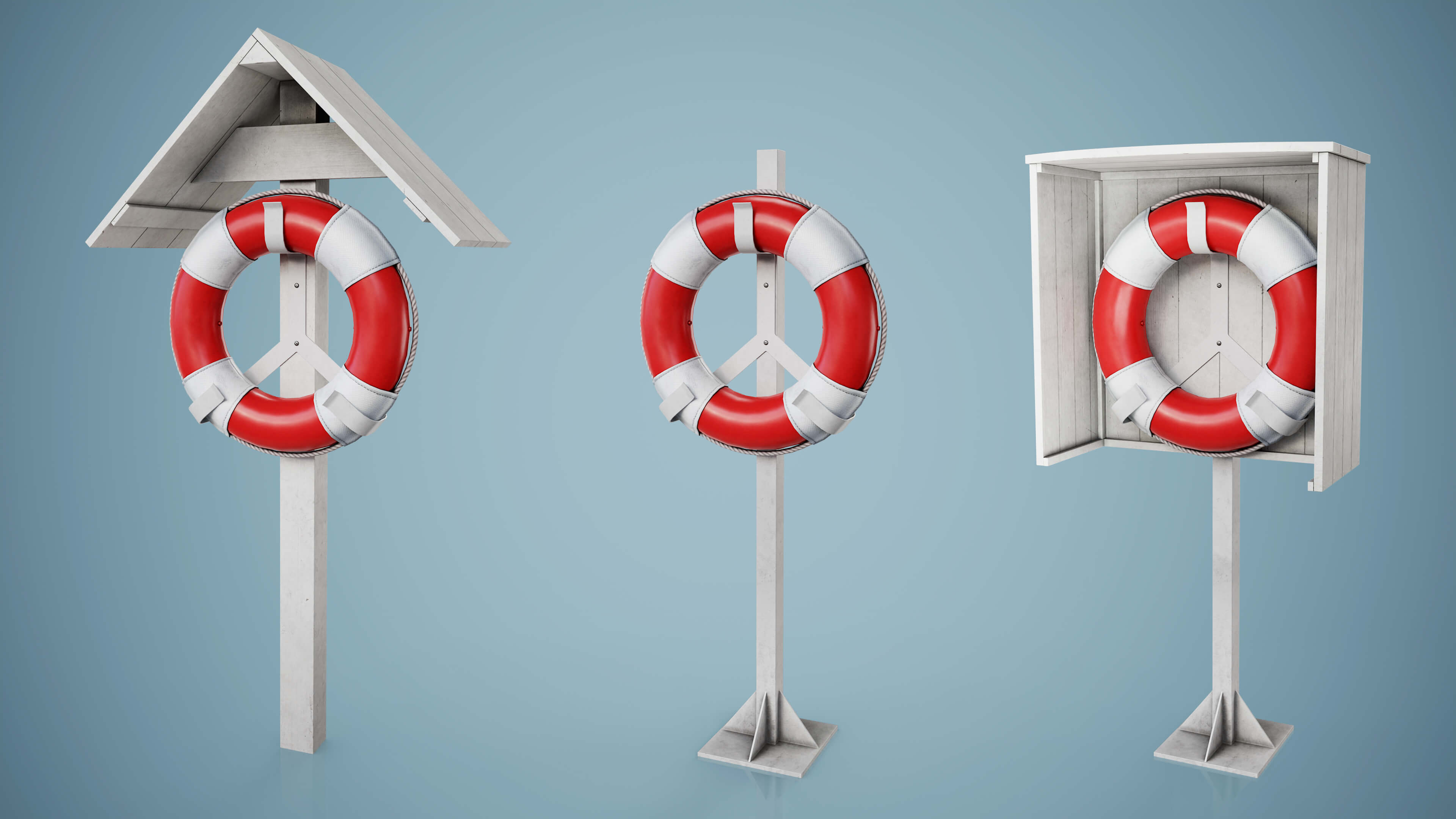 Set of 3 Lifebuoy on Holders - 3D Model by iQuon