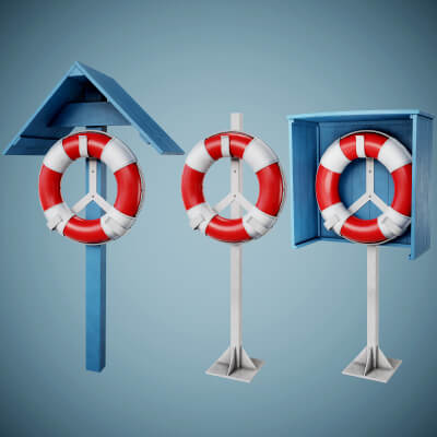 Set of 3 Lifebuoy on Holders - 3D Model by iQuon