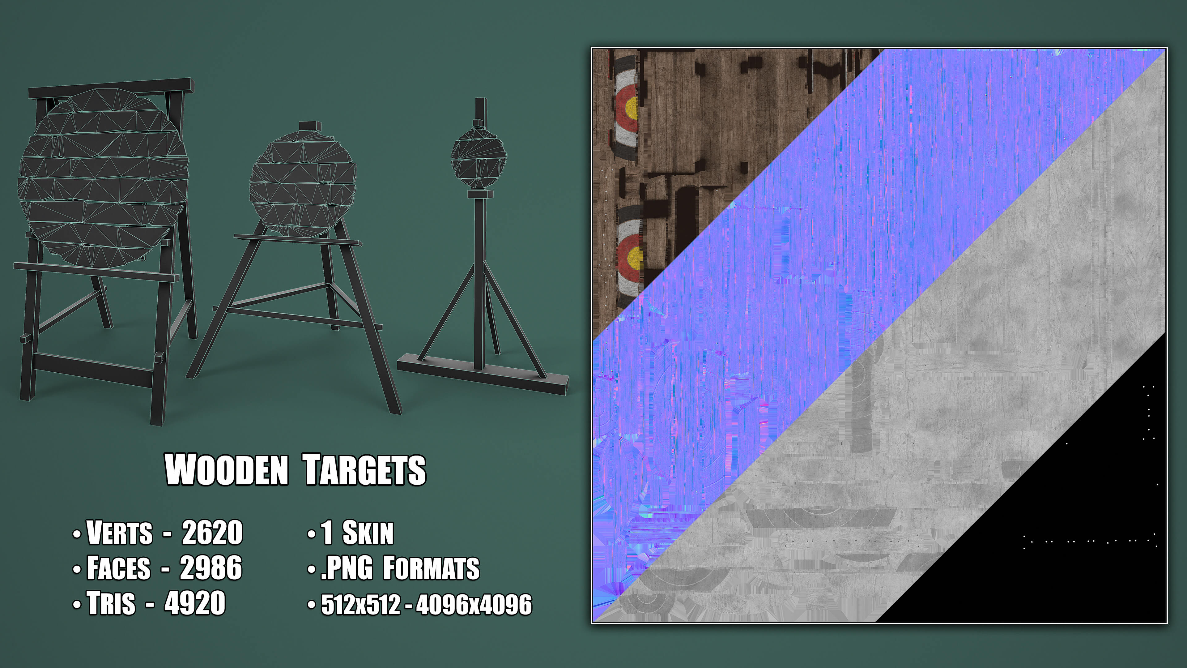 Set of 3 Medieval Training Wooden Targets - 3D Model by iQuon