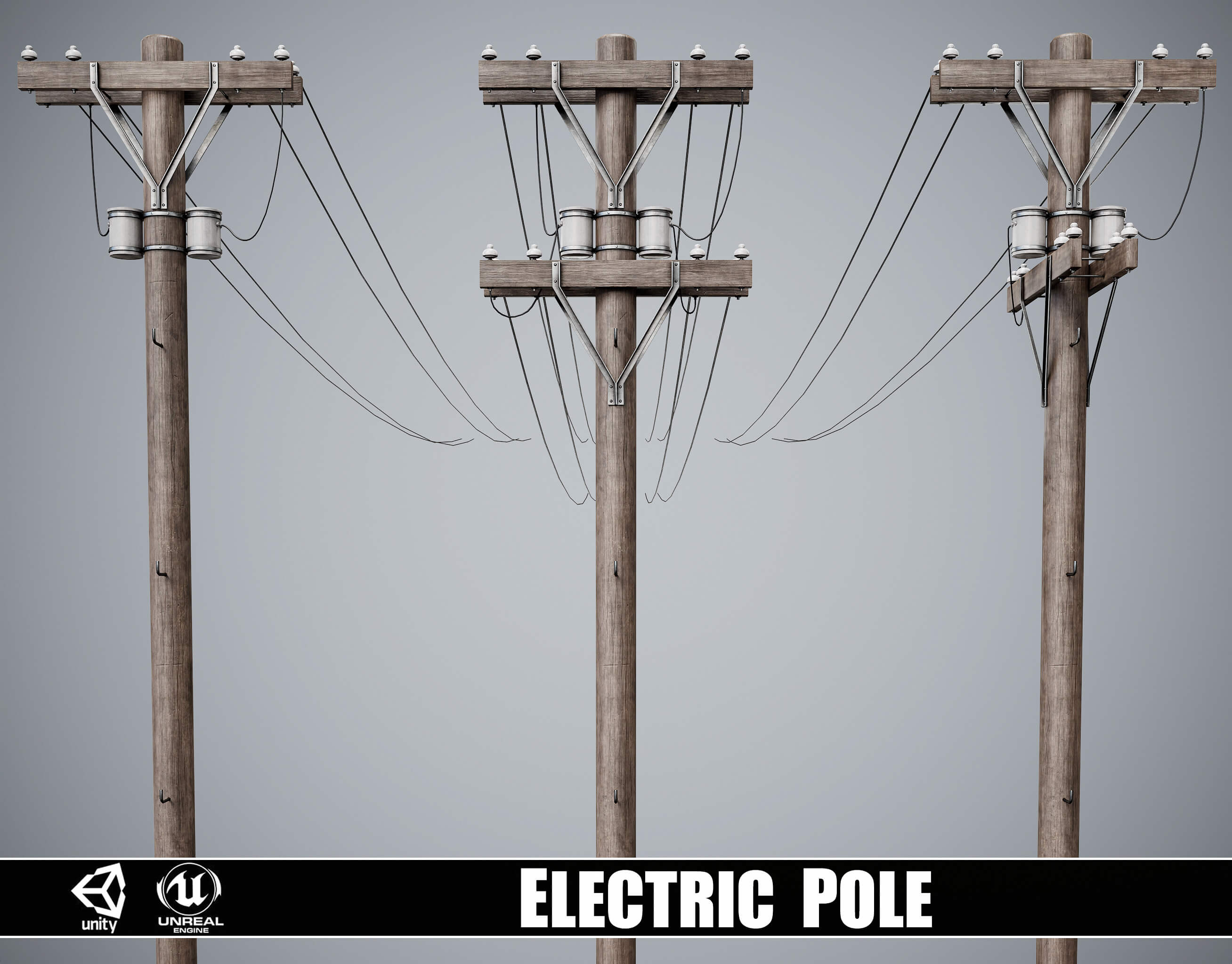 Set of 3 Various Electric Pole - 3D Model by iQuon