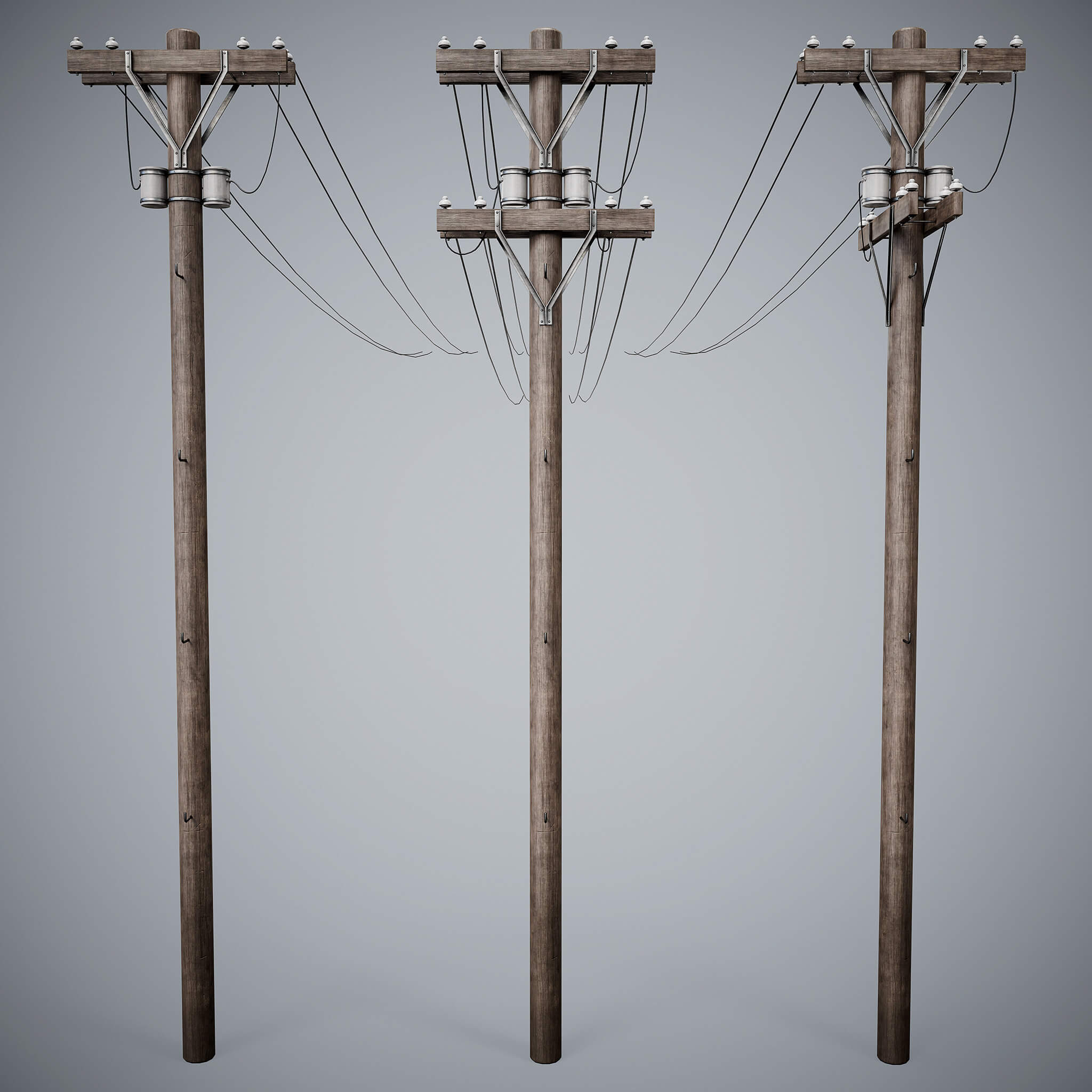 Set of 3 Various Electric Pole - 3D Model by iQuon