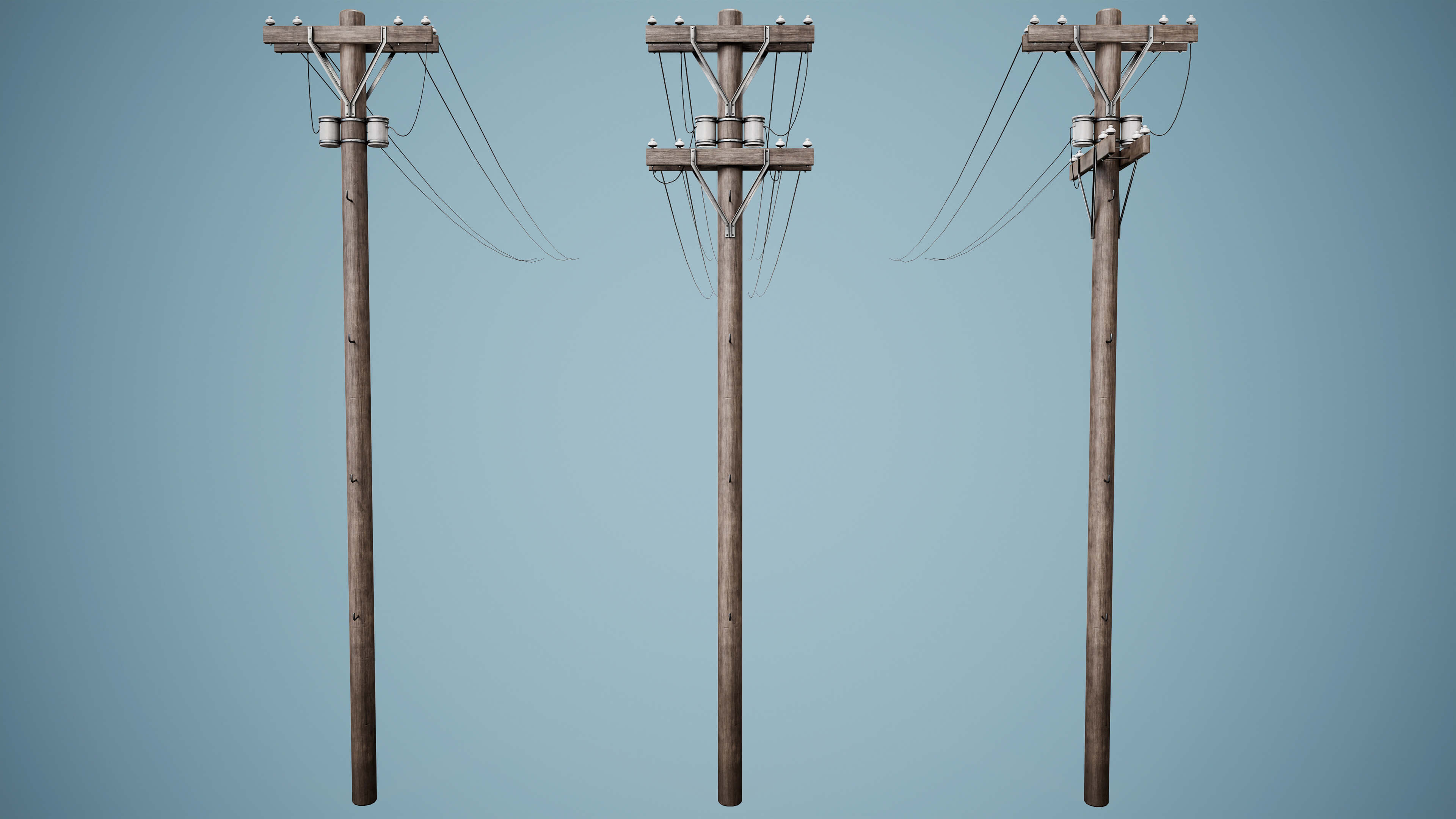 Set of 3 Various Electric Pole - 3D Model by iQuon