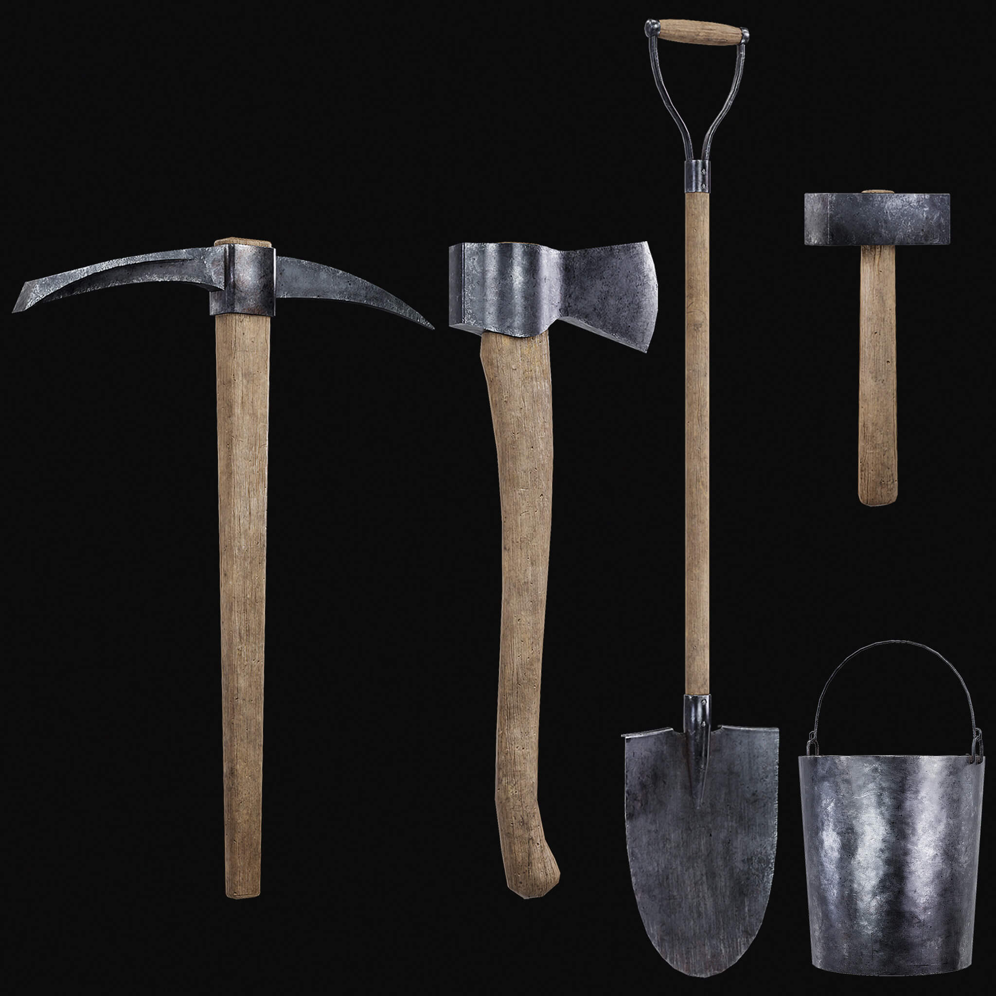 Set of 5 Mining Tools - 3D Model by iQuon