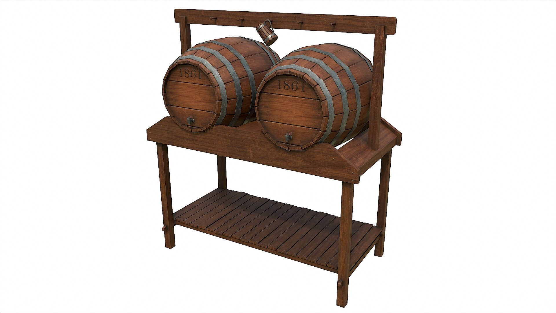 Set of 6 Medieval Wooden Barrels and Buckets - 3D Model by iQuon