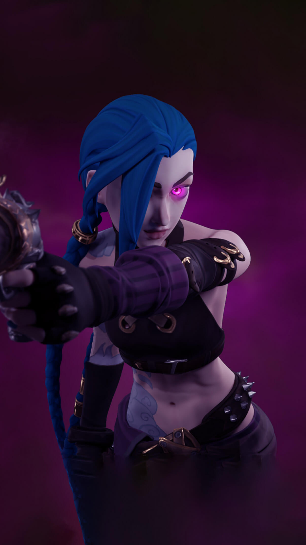 Jinx With Gun Purple Background 3D Desktop HD Wallpaper