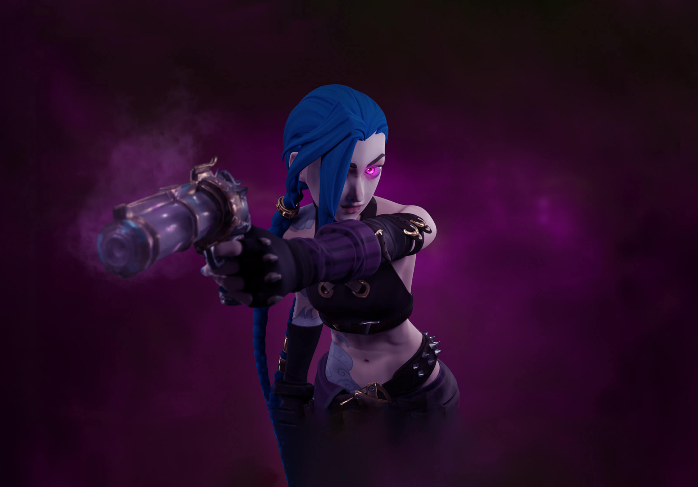 Jinx With Gun Purple Background 3D Desktop HD Wallpaper