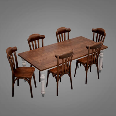 Vintage Dining Table and Chair Set - Game Ready Low-Poly 3D by ...