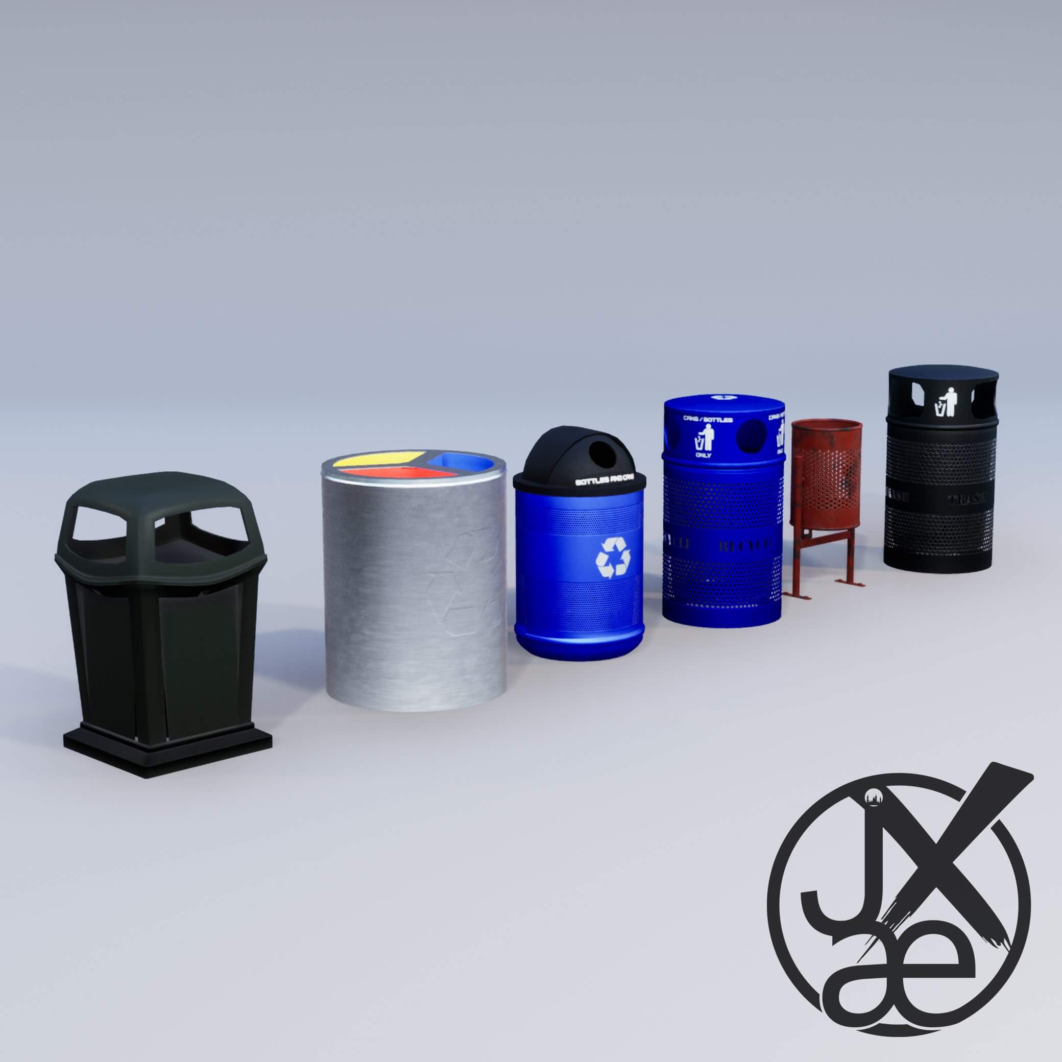Trash Recycling Bins - 3D Model by Jaelseux