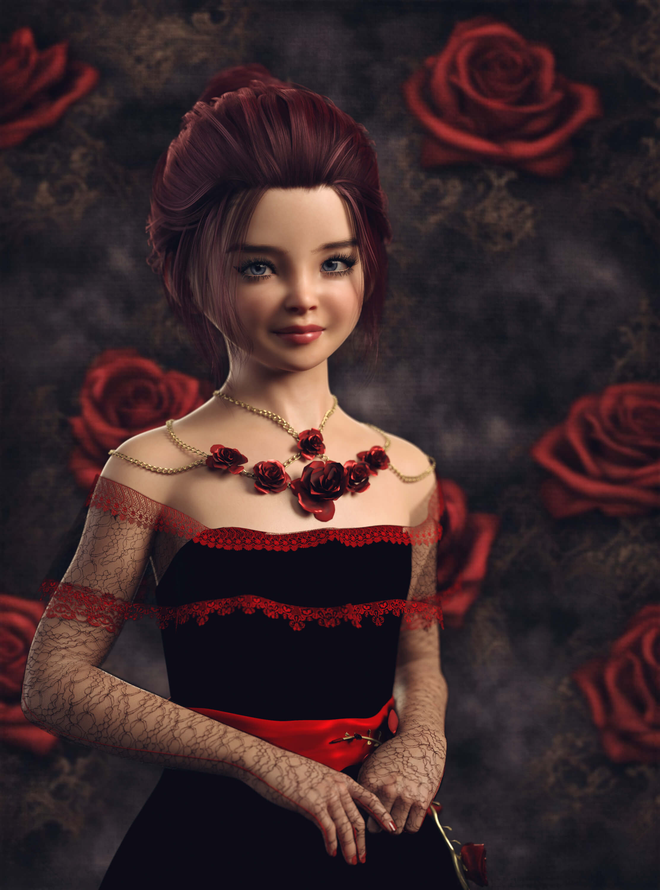 Alice dutch masters style portrait 3D Render by jakonoid