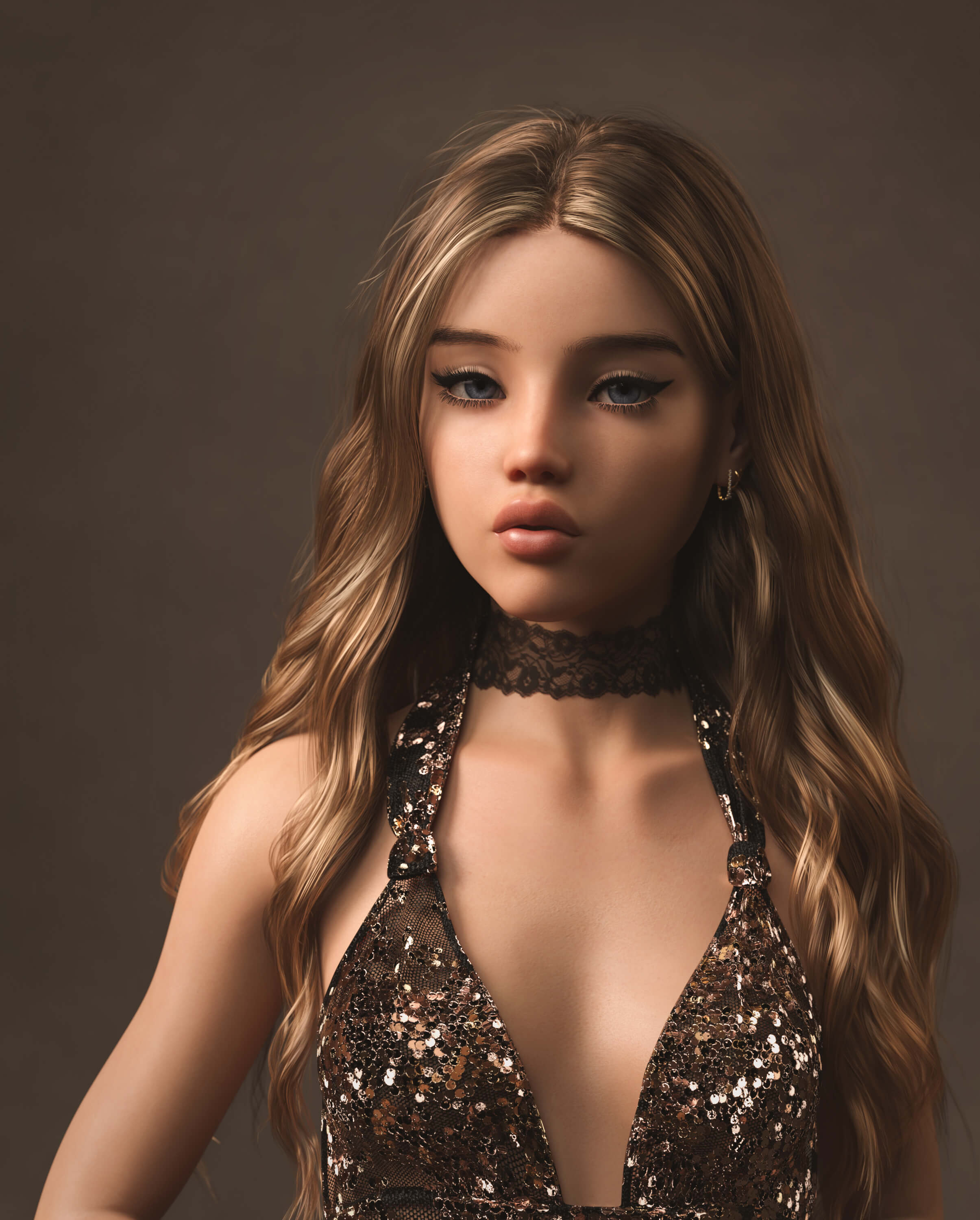 Josie brown dress portrait 3D Render, Digital Art by jakonoid
