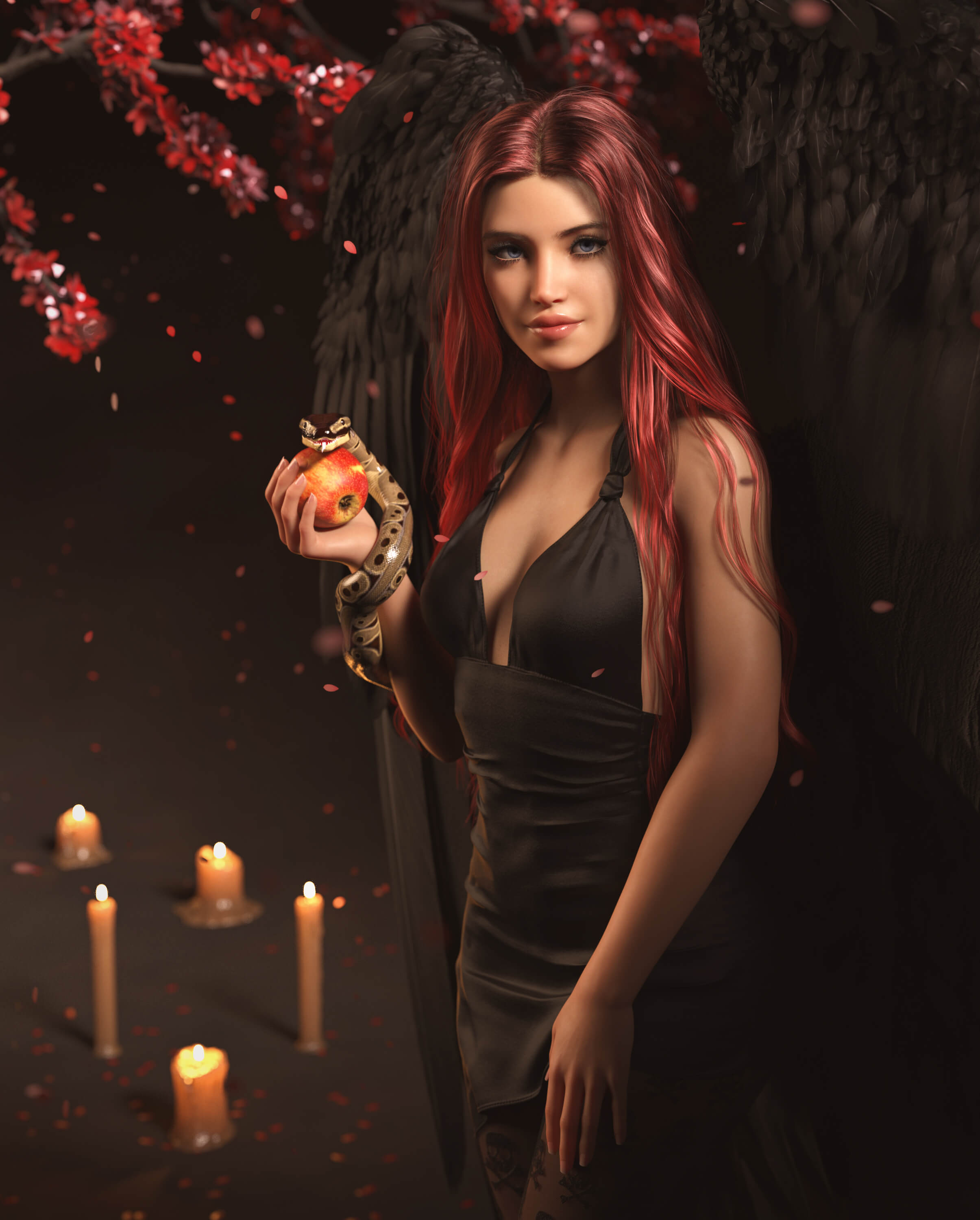 Lilith apple portrait 3D Render, Digital Art by jakonoid
