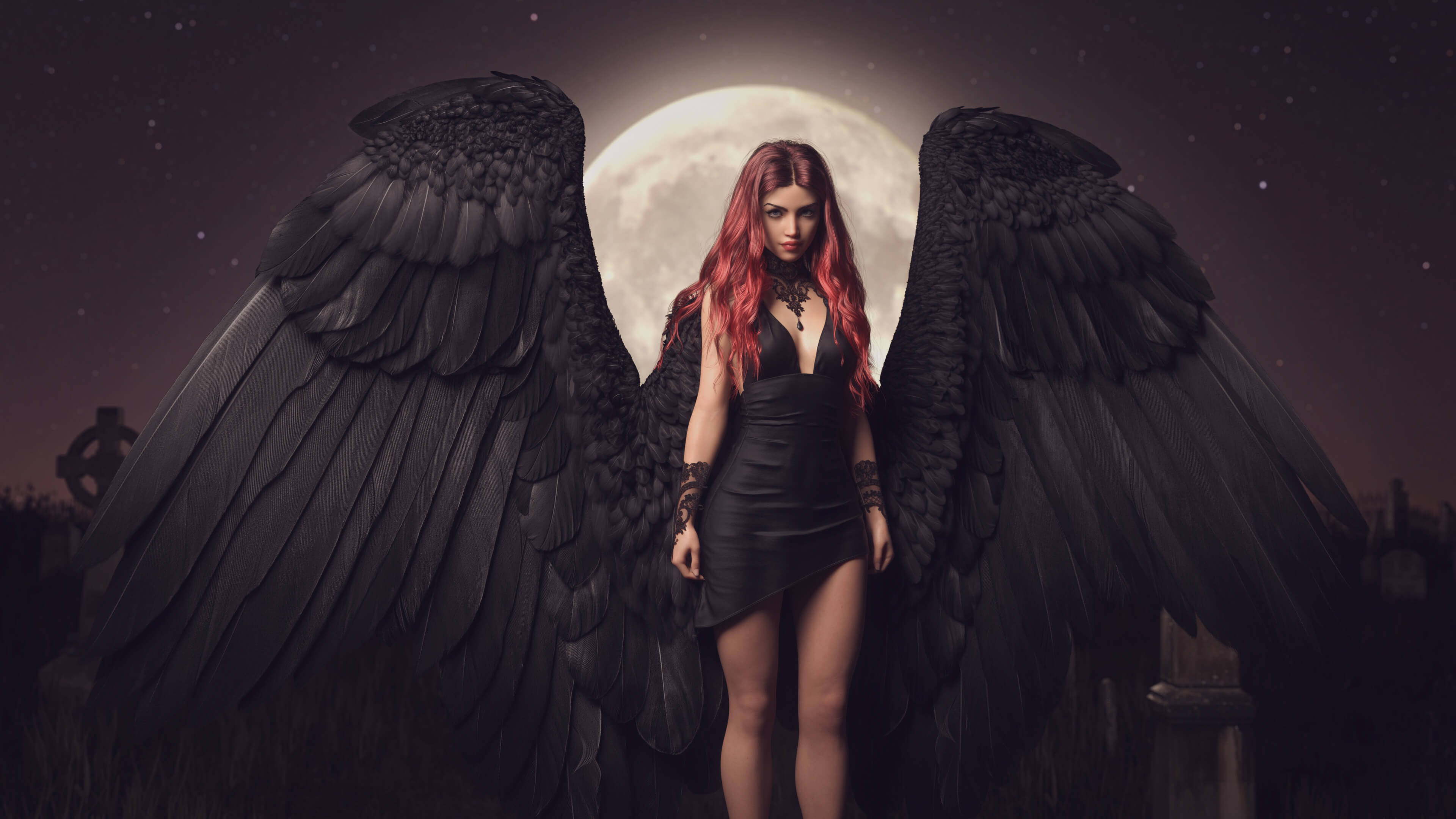 Lilith moonlight portrait 3D Render, Digital Art by jakonoid