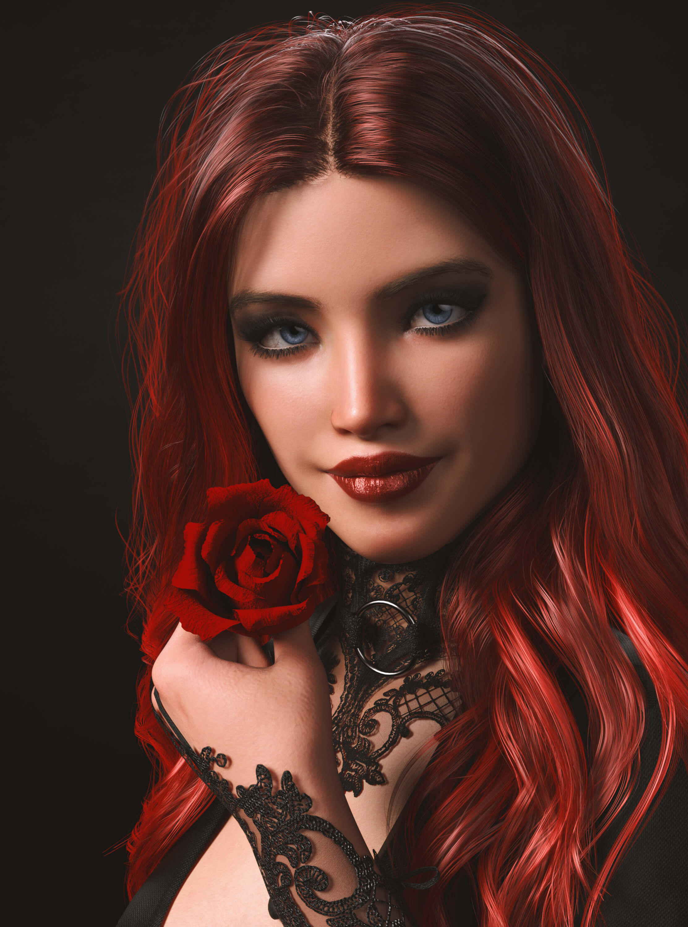 Lilith rose portrait 3D Render, Digital Art by jakonoid