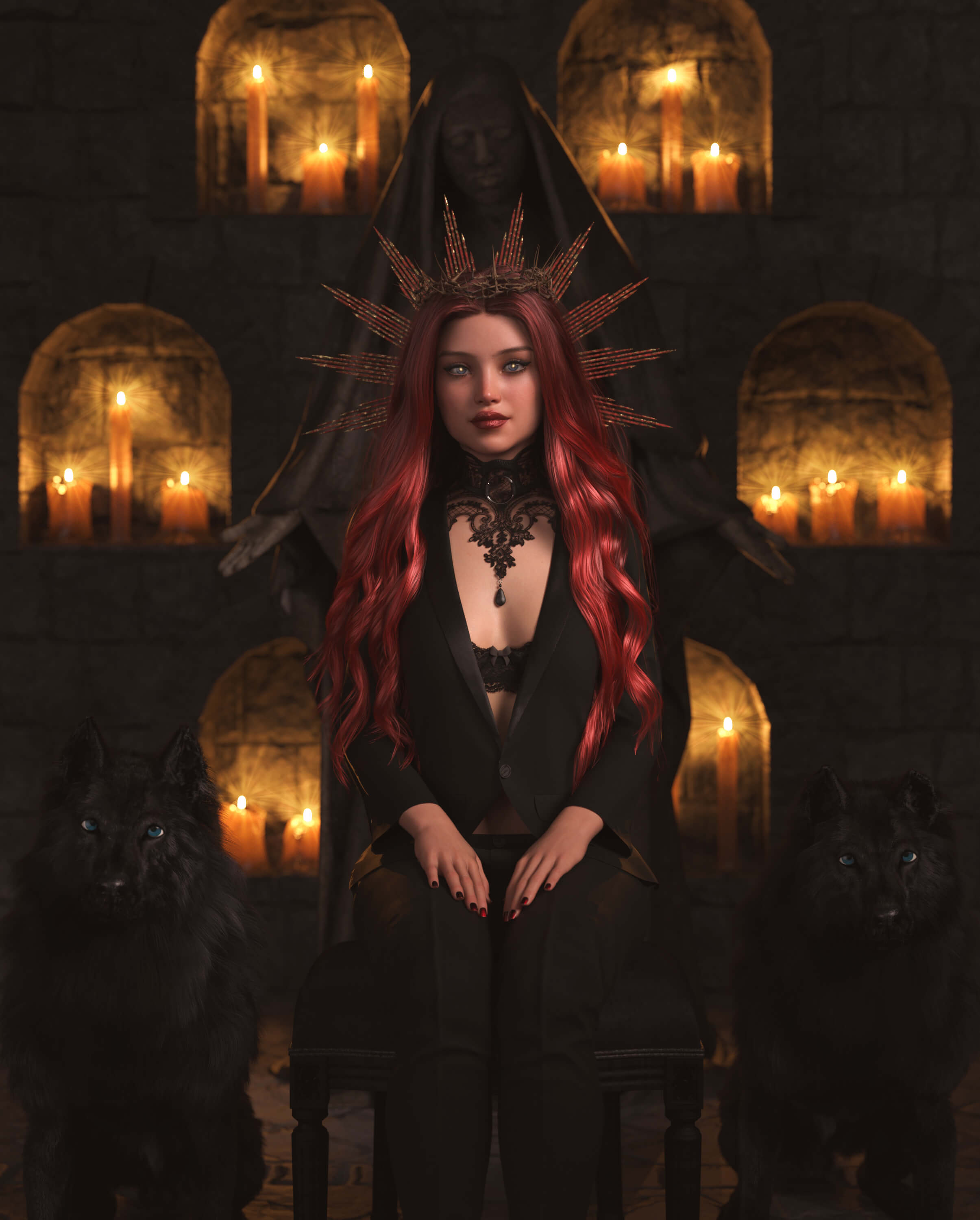 Lilith Sitting Portrait 3D Render, Digital Art by jakonoid