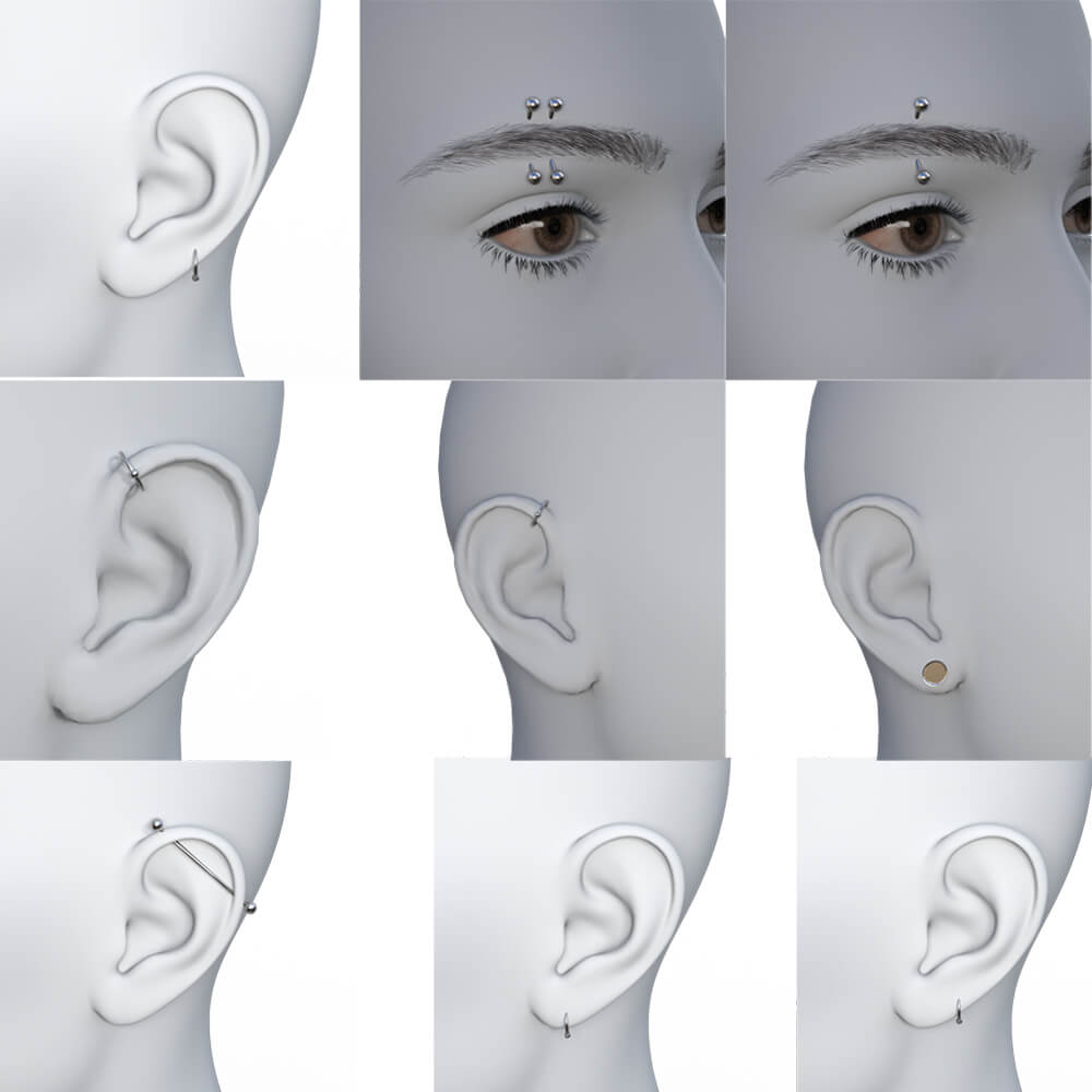Set of 50 Piercings for Genesis 9 - Daz Content by janey