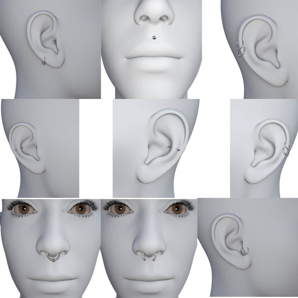Set of 50 Piercings for Genesis 9 - Daz Content by janey