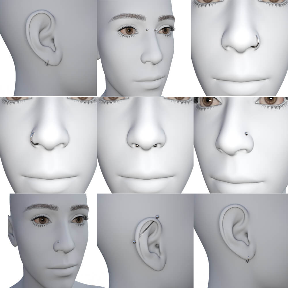 Set of 50 Piercings for Genesis 9 - Daz Content by janey