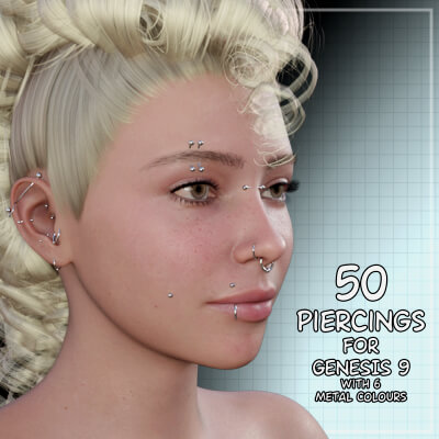Set of 50 Piercings for Genesis 9 - Daz Content by janey