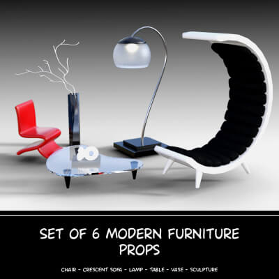 Set of 6 Modern Furniture Props - Daz Content by janey