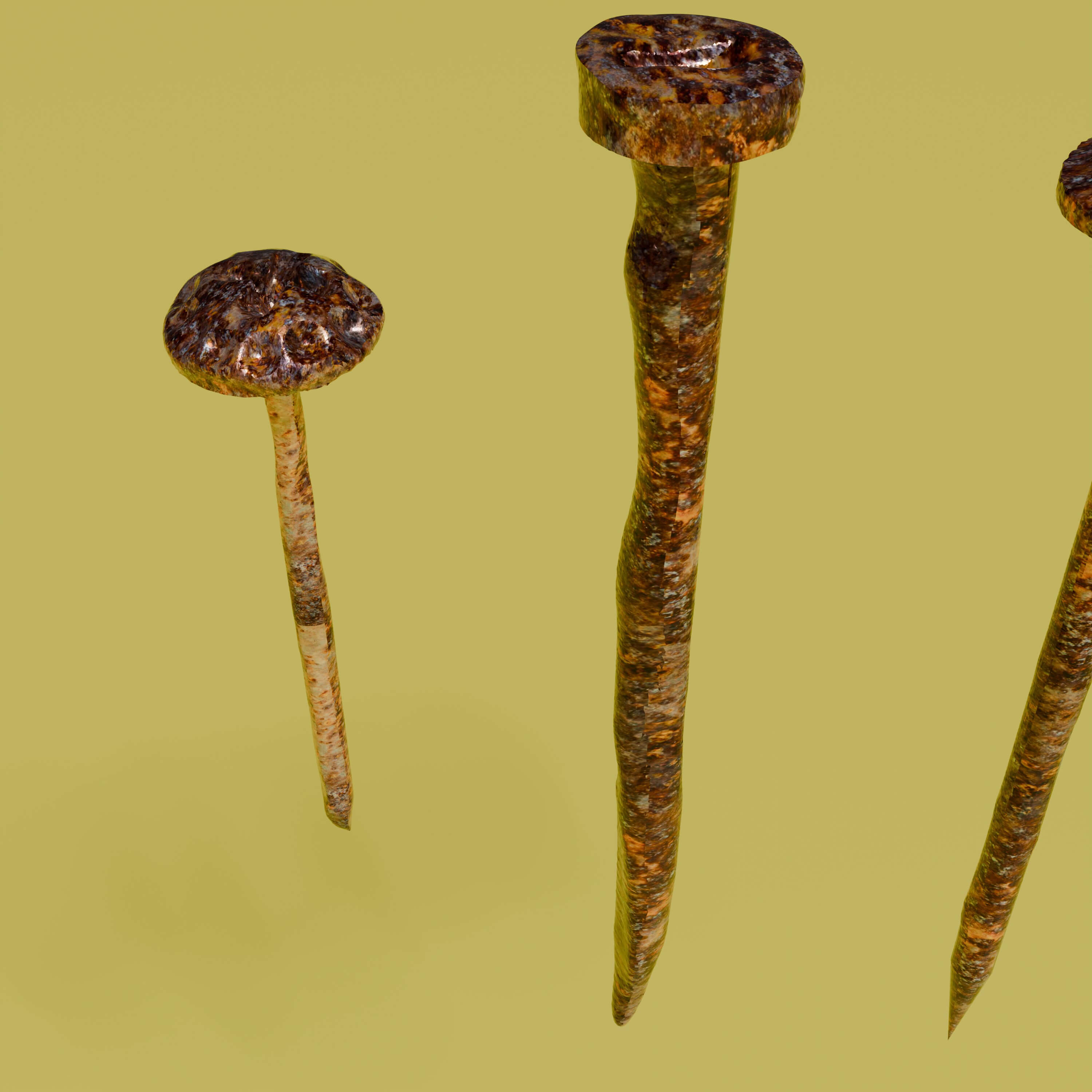 A Set of Rusty Dented Nails - 3D Model by japanzanuda
