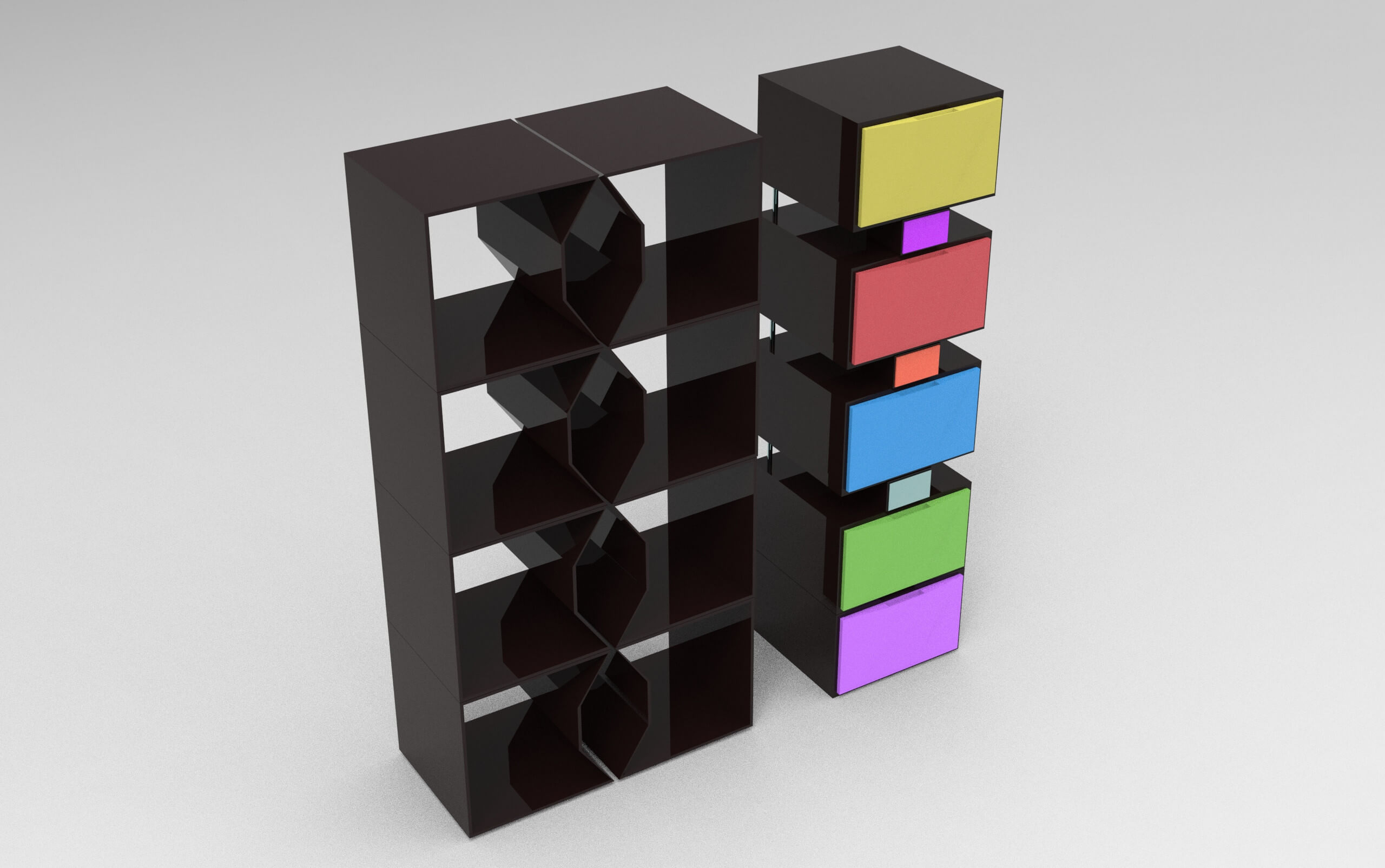 Bookshelves and Drawers - 3D Model by japanzanuda