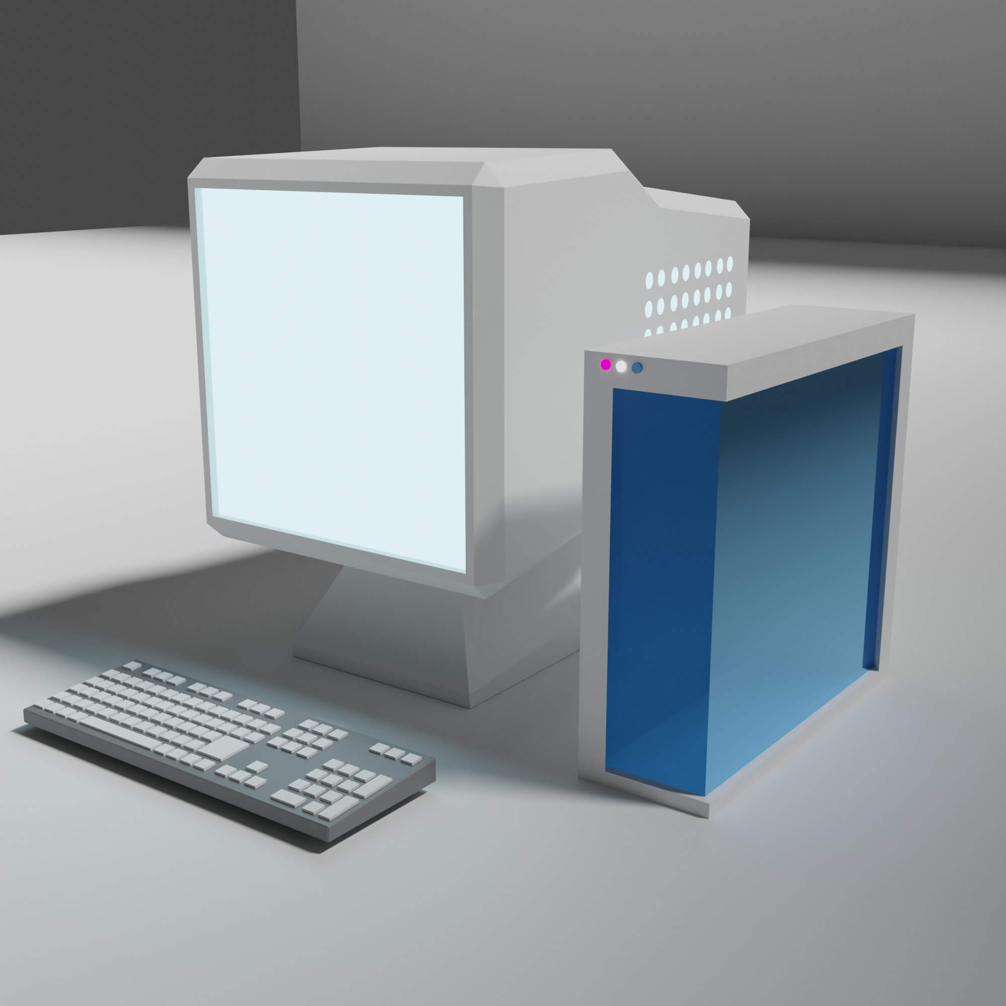 Monitor and Keyboard With Glass System Unit - 3D Model by japanzanuda