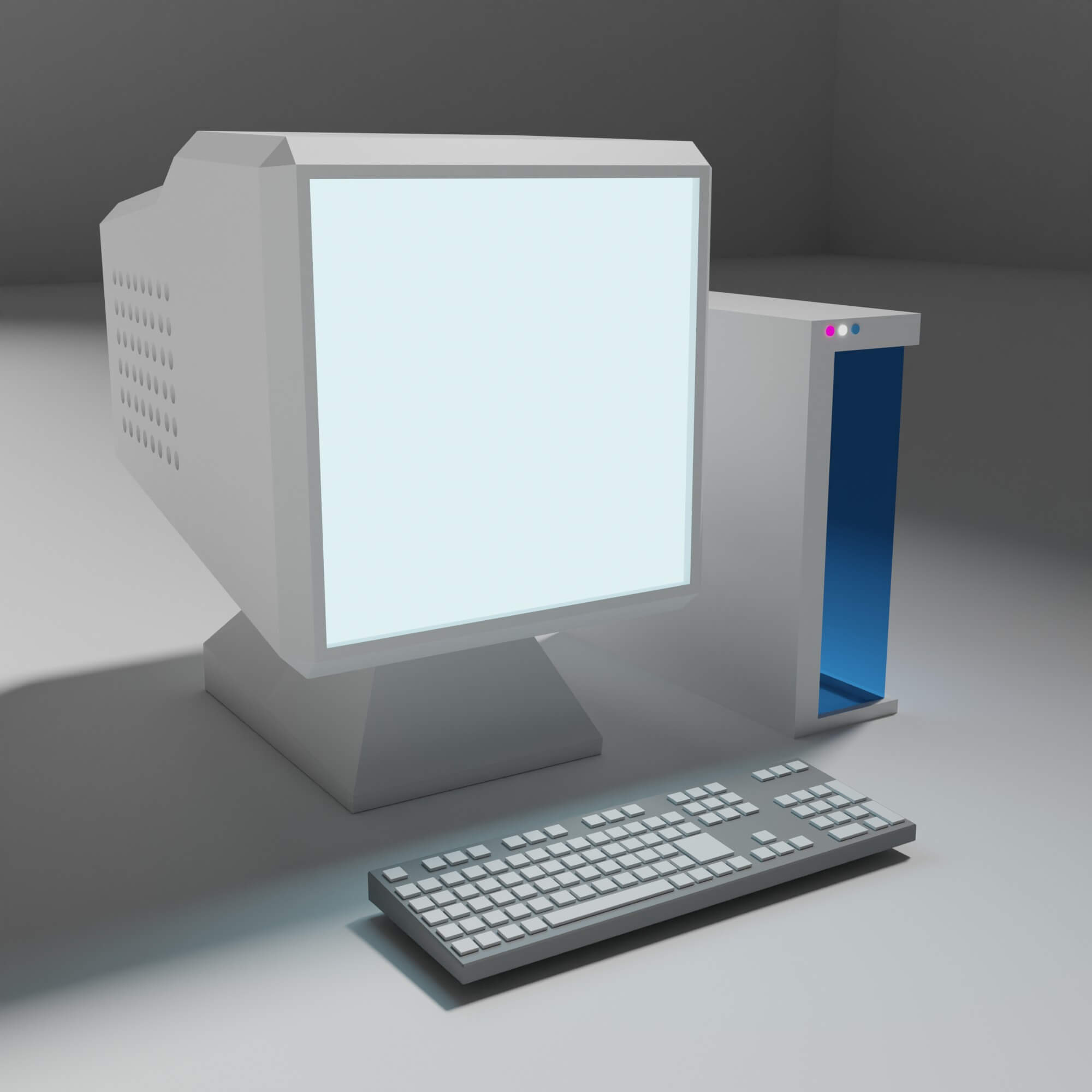 Monitor and Keyboard With Glass System Unit - 3D Model by japanzanuda