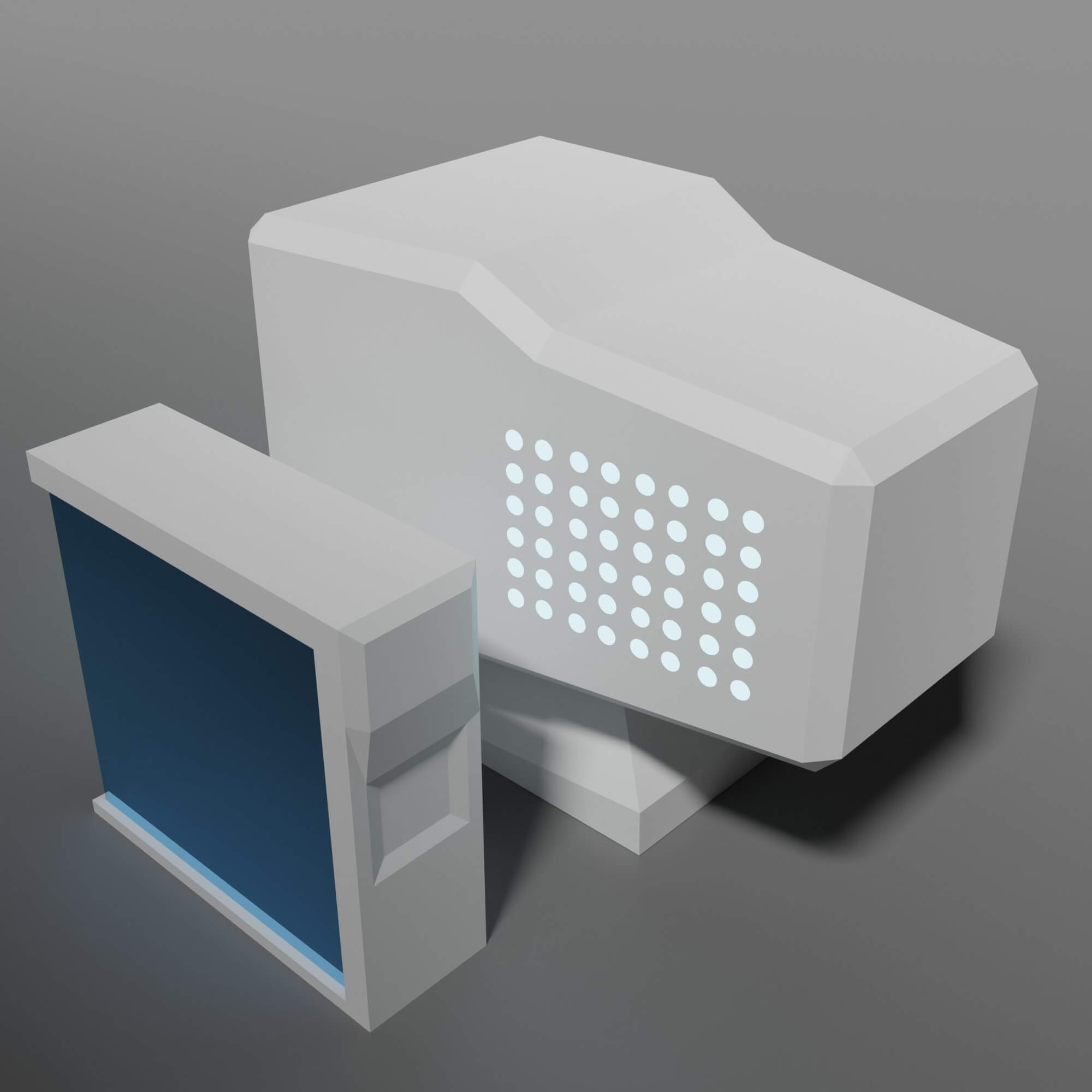 Monitor and Keyboard With Glass System Unit - 3D Model by japanzanuda