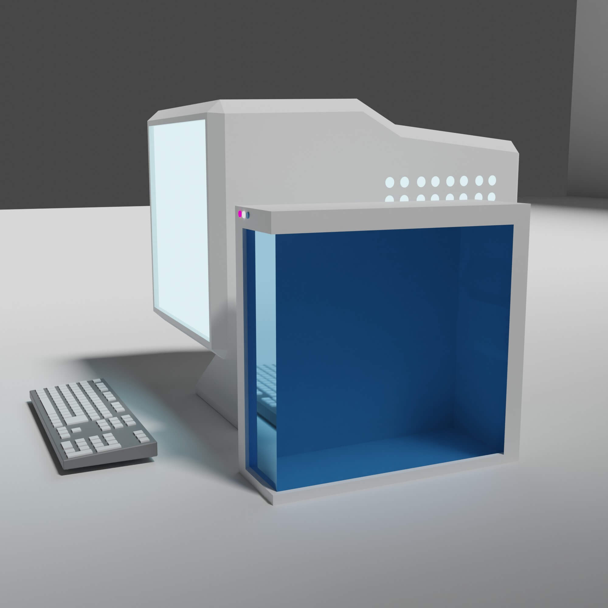 Monitor and Keyboard With Glass System Unit - 3D Model by japanzanuda