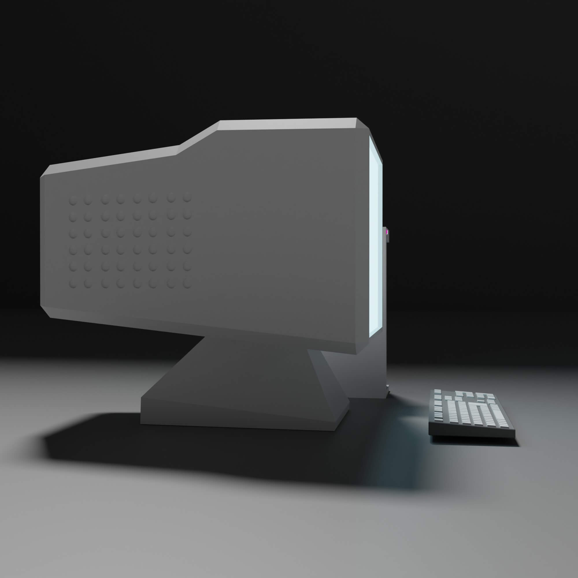 Monitor and Keyboard With Glass System Unit - 3D Model by japanzanuda