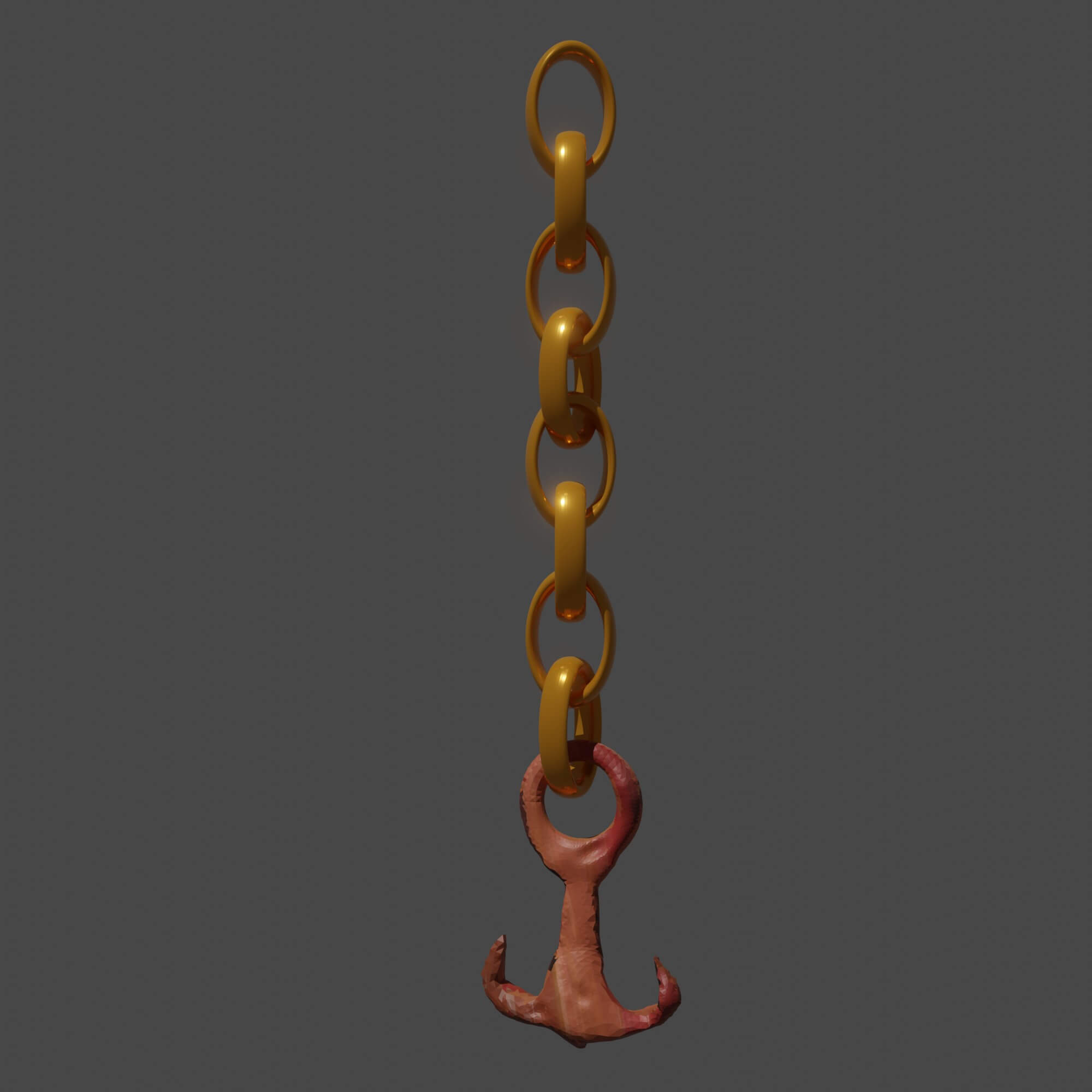 Rusty Anchor With Gold Chain - 3D Model by japanzanuda