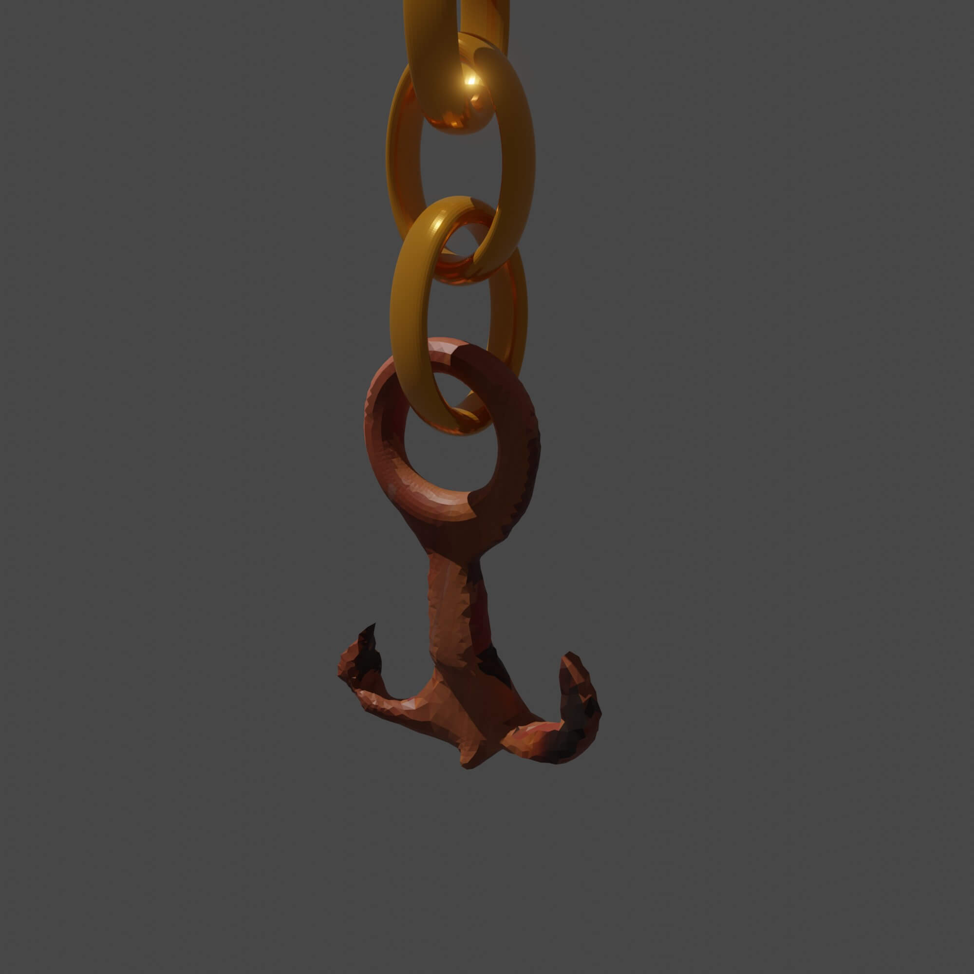 Rusty Anchor With Gold Chain - 3D Model by japanzanuda