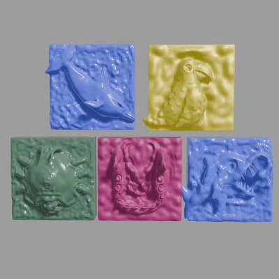 Set of Tiles With Different Animals and Lower Jaw - 3D Model by japanzanuda