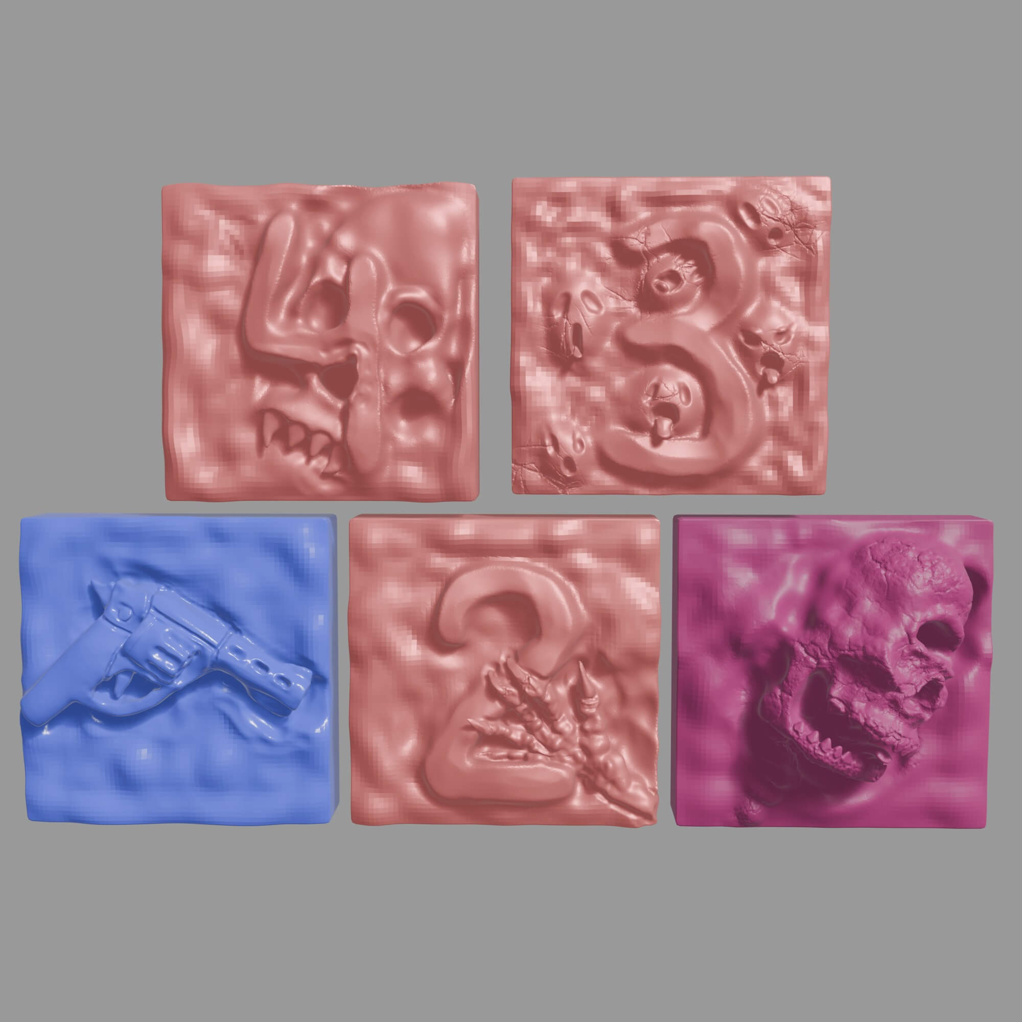 Set of Tiles With Numbers and a Skull With a Revolver - 3D Model by ...