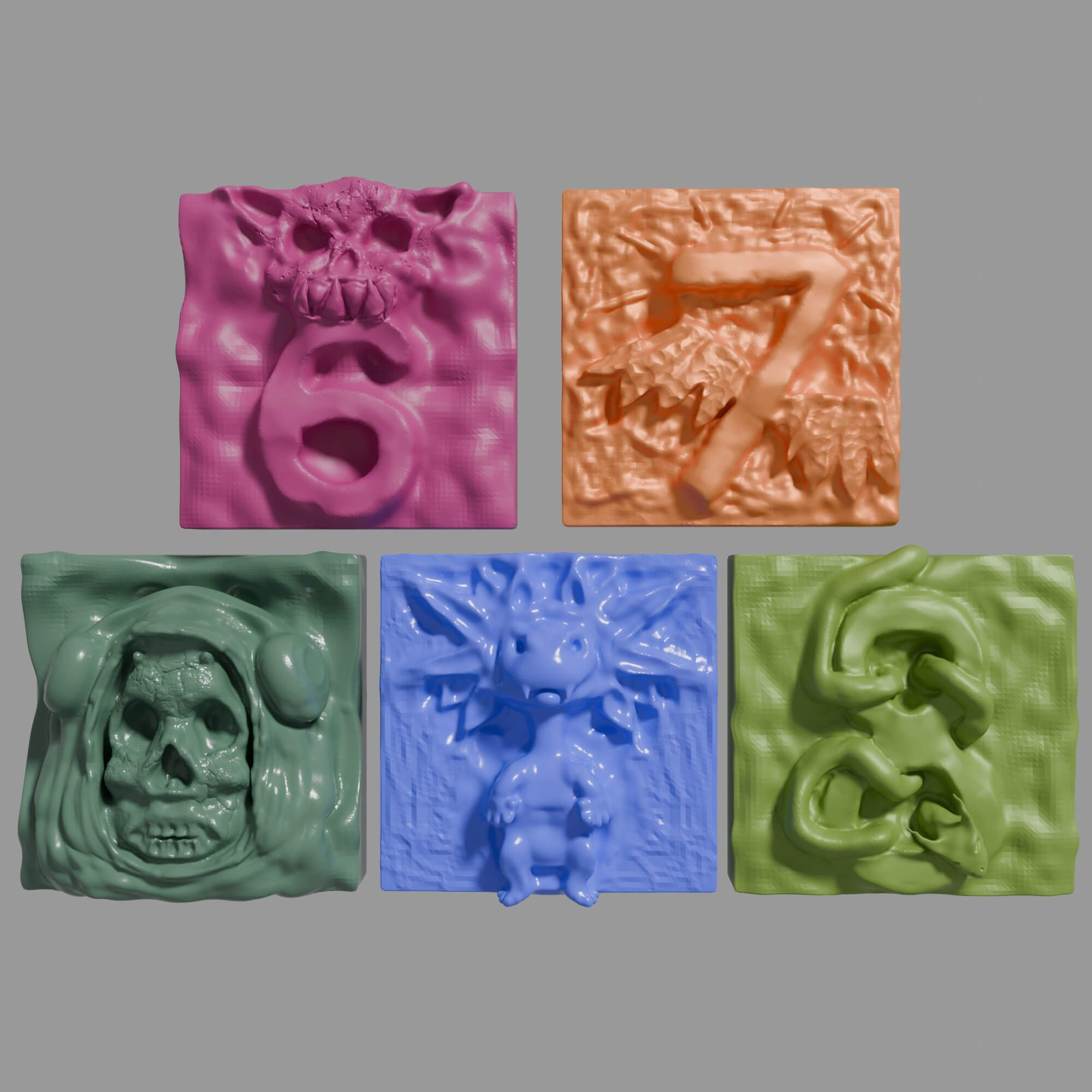 Set of Tiles With Numbers and Creatures - 3D Model by japanzanuda