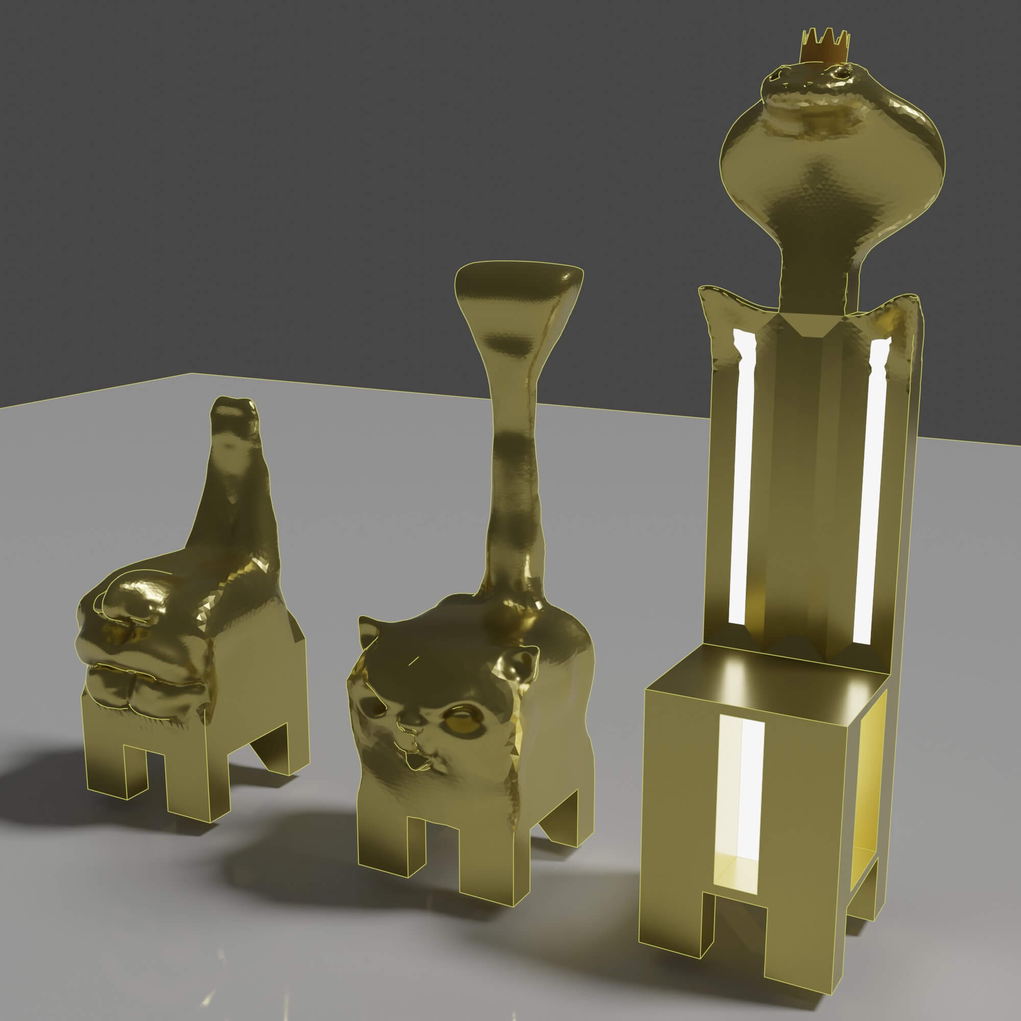 Three Funny Sculpture Chairs - 3D Model by japanzanuda
