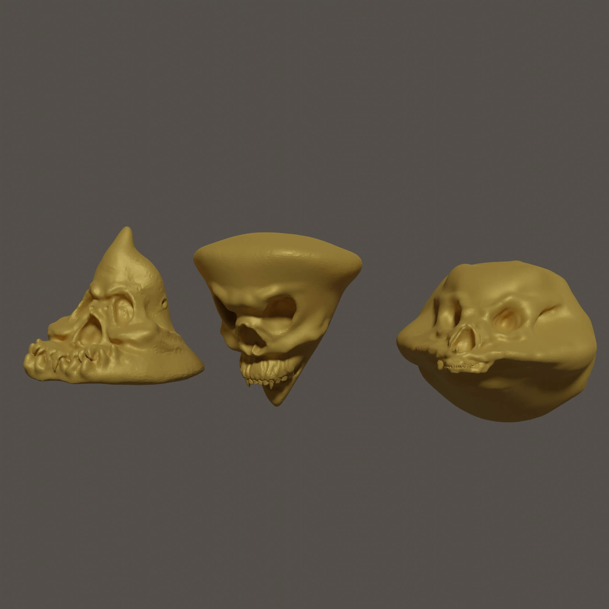 Three Skulls With Different Shapes - 3D Model by japanzanuda