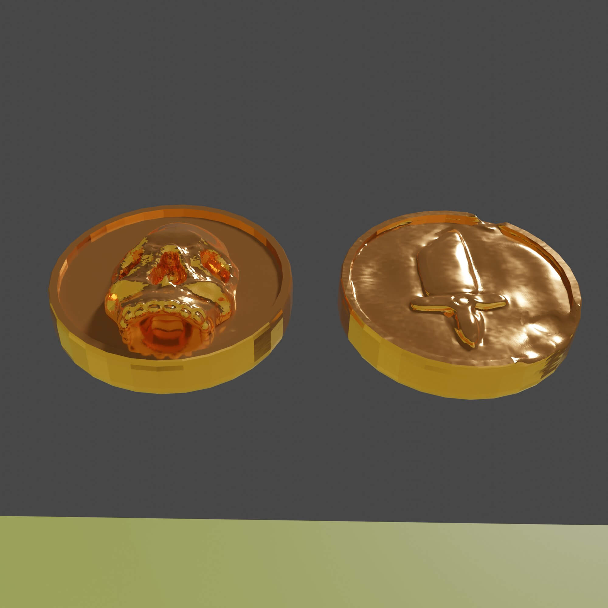 Two Pirate Coins With Skull and Sword - 3D Model by japanzanuda