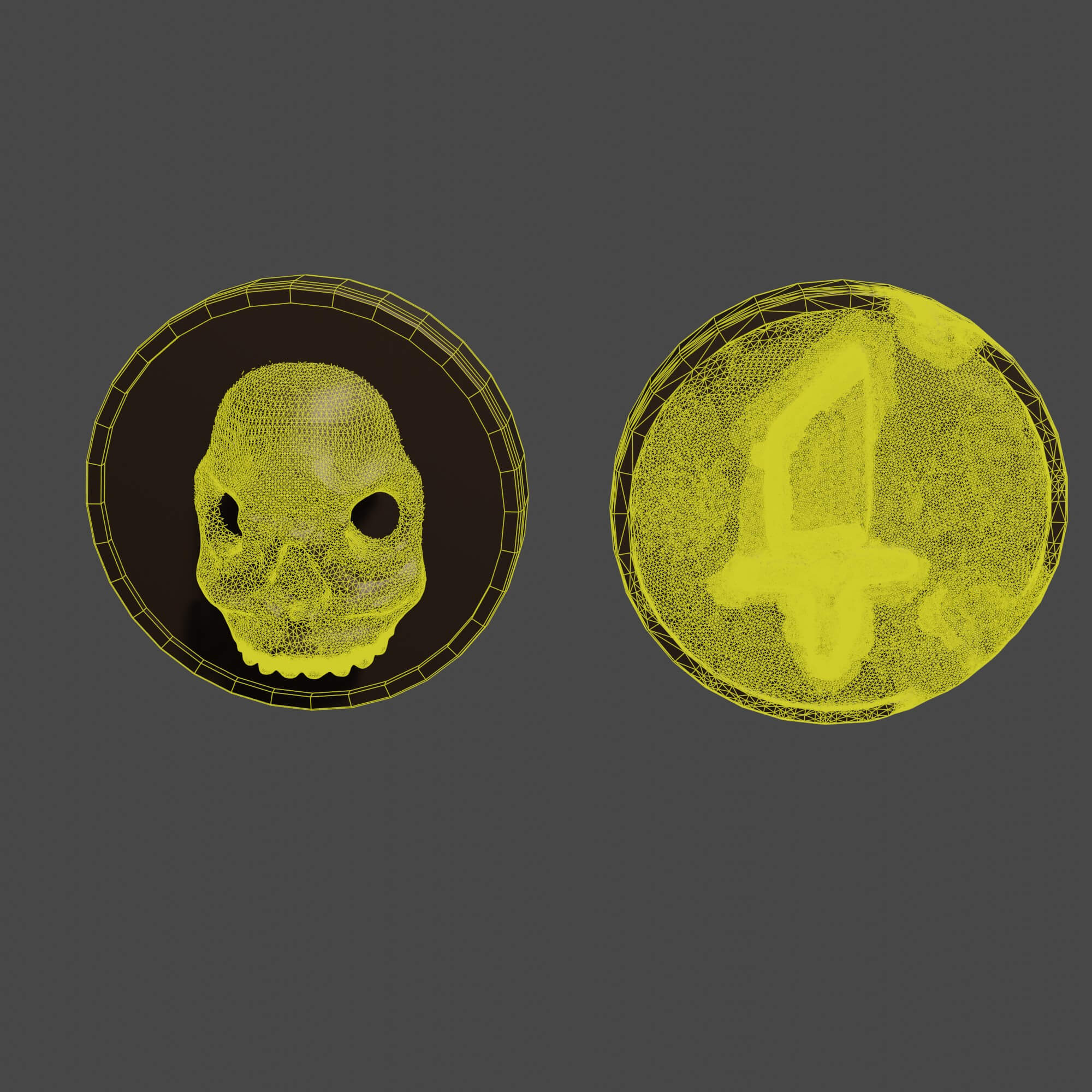 Two Pirate Coins With Skull and Sword - 3D Model by japanzanuda