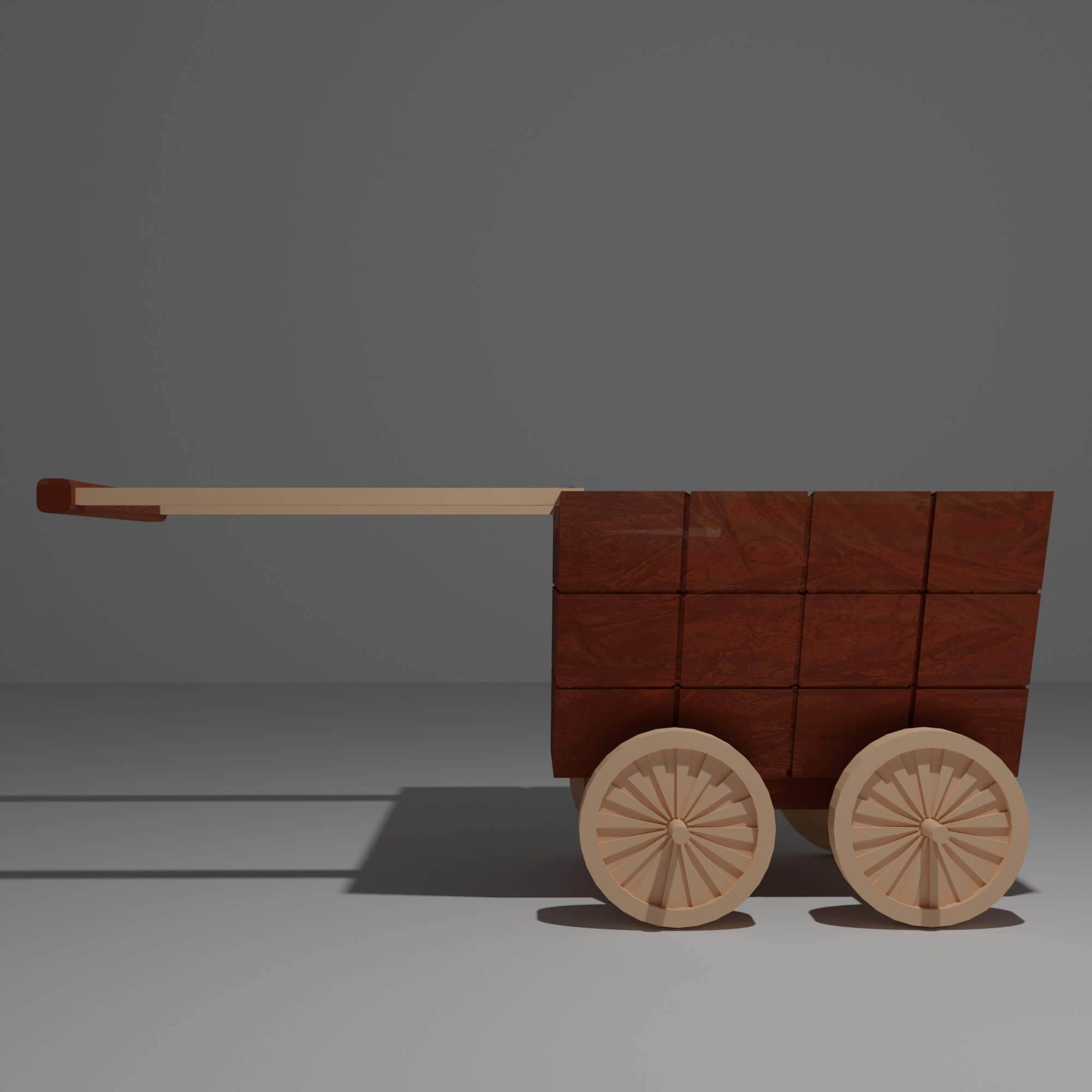 Wooden Medieval Cart With Handle - 3D Model by japanzanuda